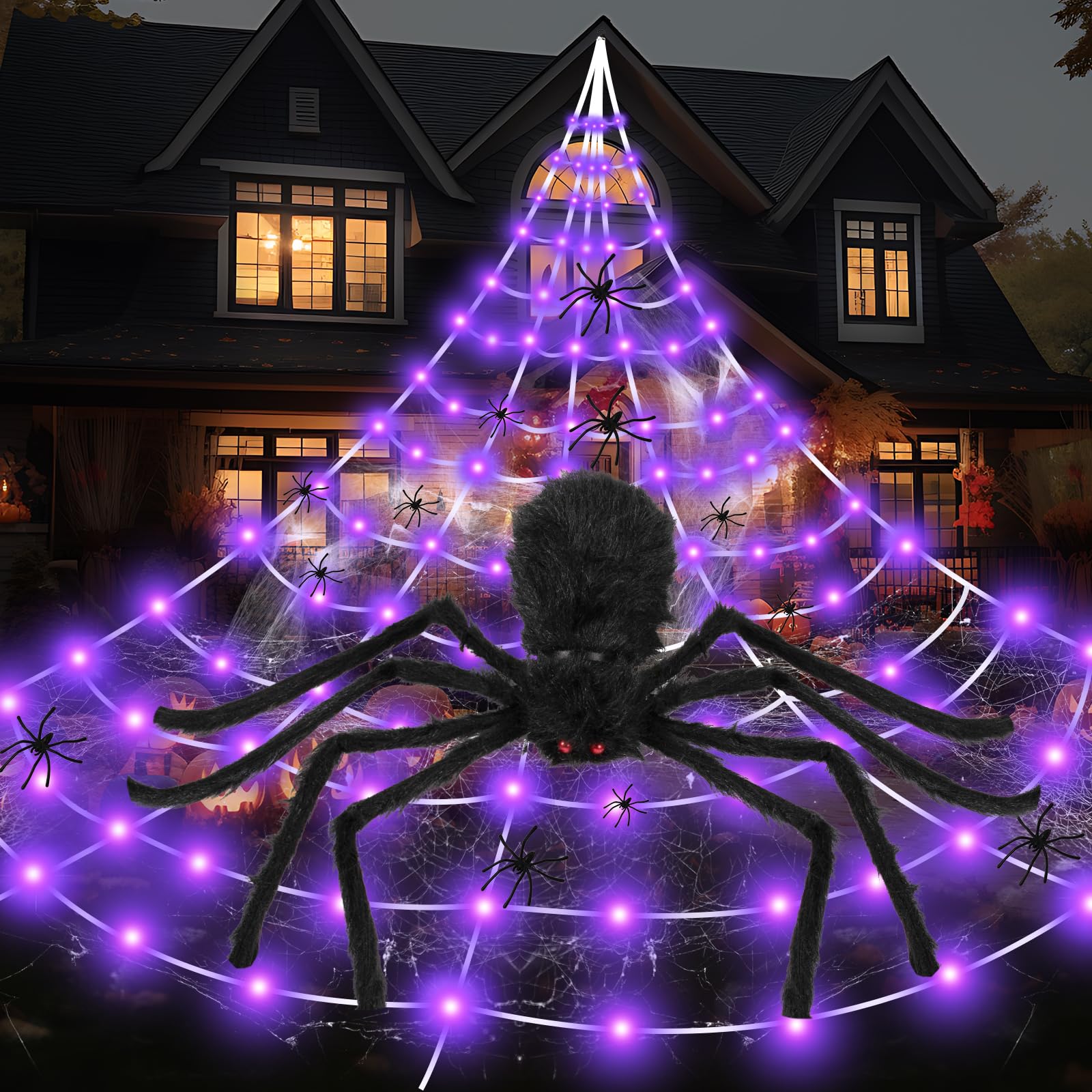 Amazon.com: Spider Webs Halloween Decorations outdoor Lights, 250 LED ...