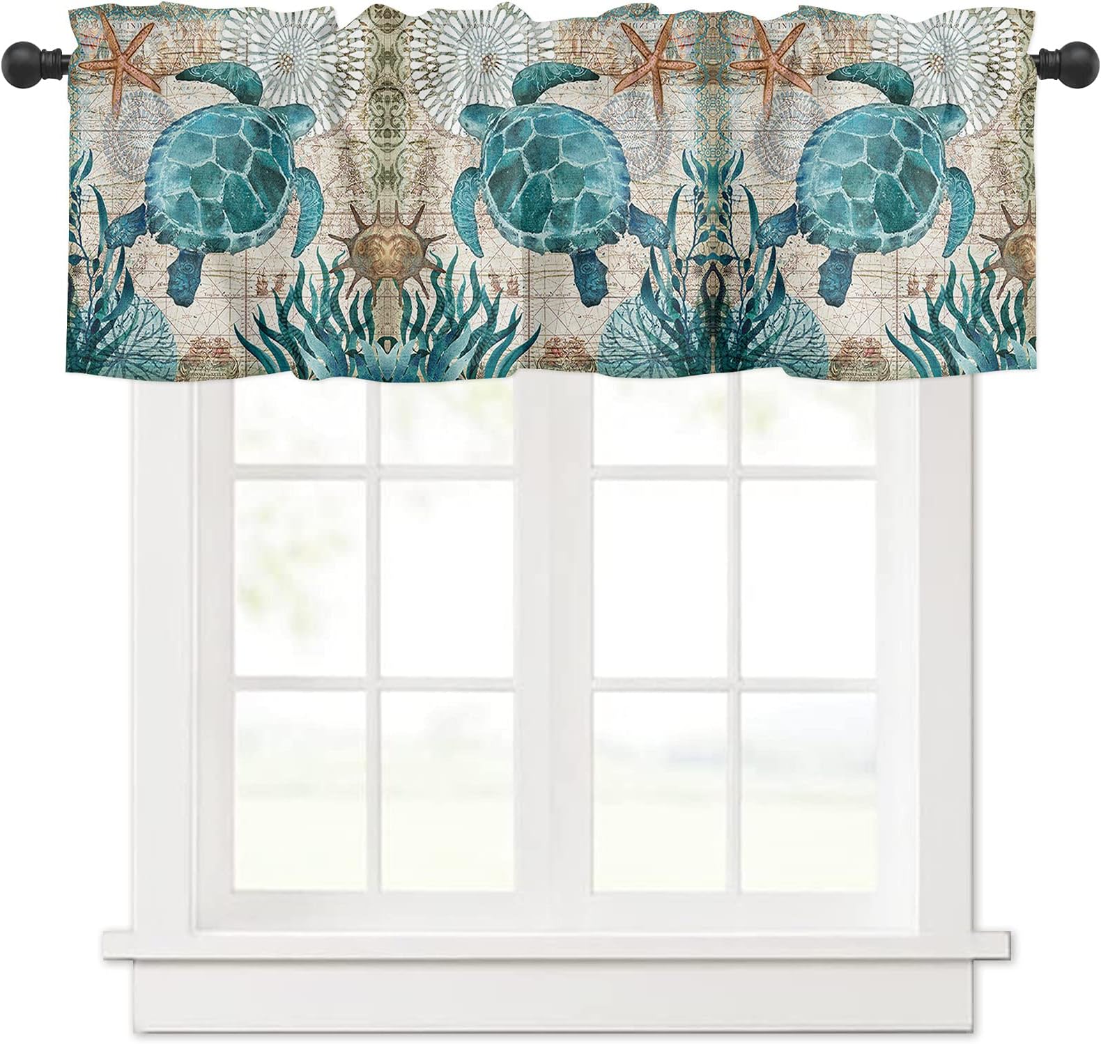 Amazon.com: Underwater Sea Turtle Seaweed Tie Up Valance Curtain for ...