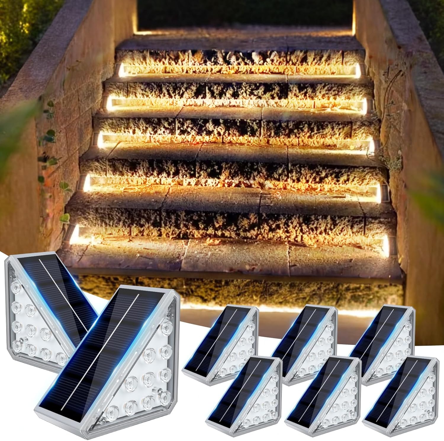 JOFIOS Solar Stair Lights Outdoor Waterproof Auto On Off, 8 Pack Solar ...