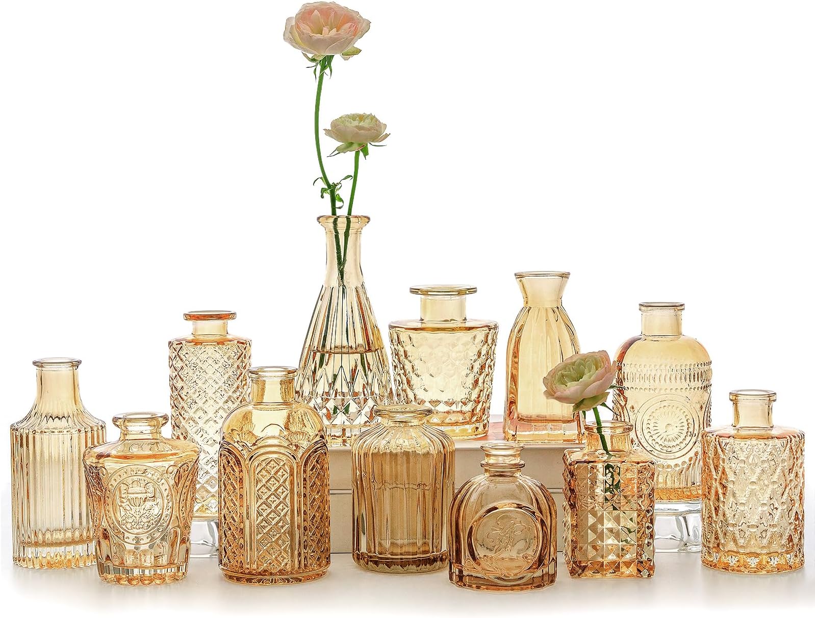 Amazon.com: Yuvspei Amber Bud Vases Set of 20, Small Glass Vases for ...