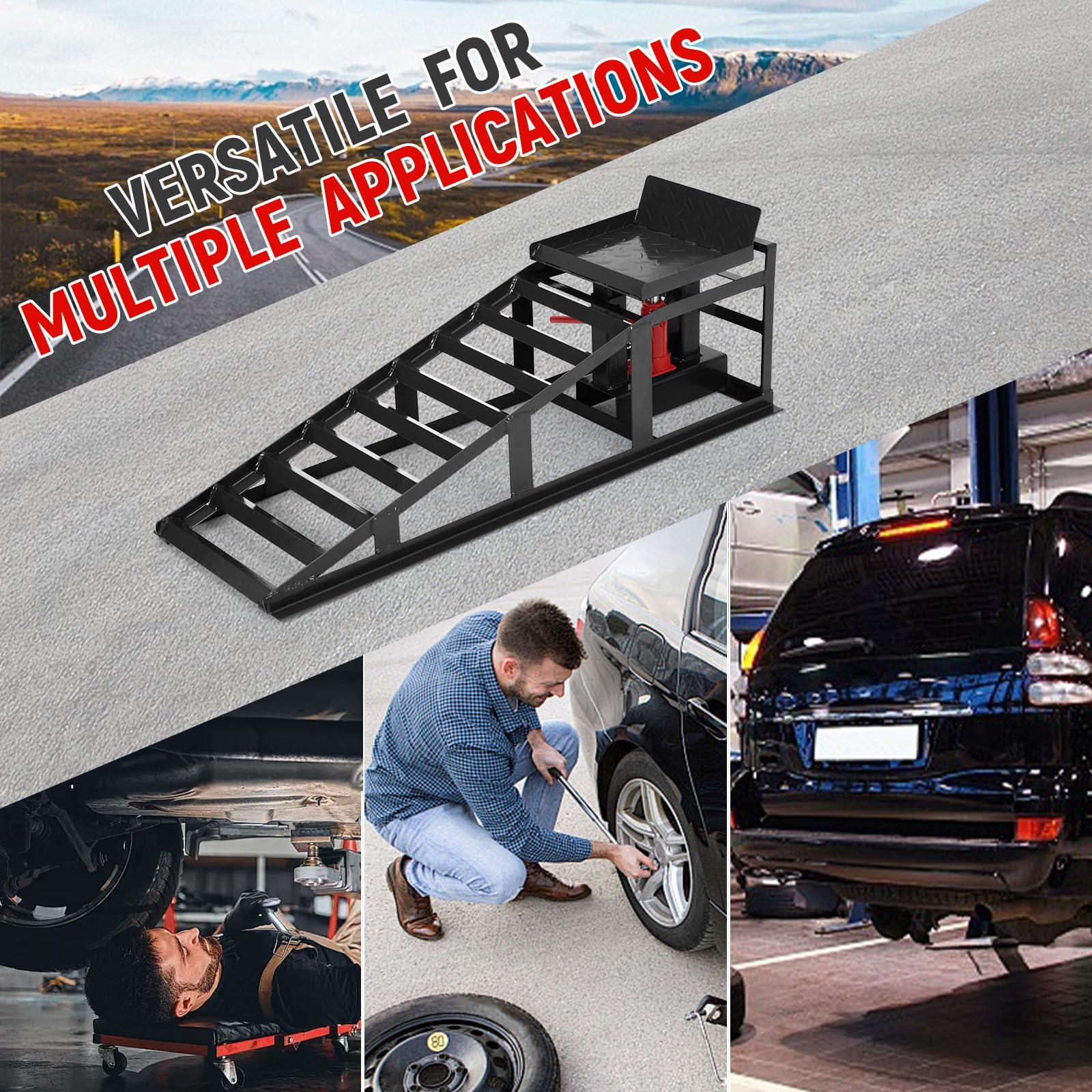Truck Ramp ZNTS 2 Pack Hydraulic Car Ramps 5T 11000lbs Low Profile Car ...