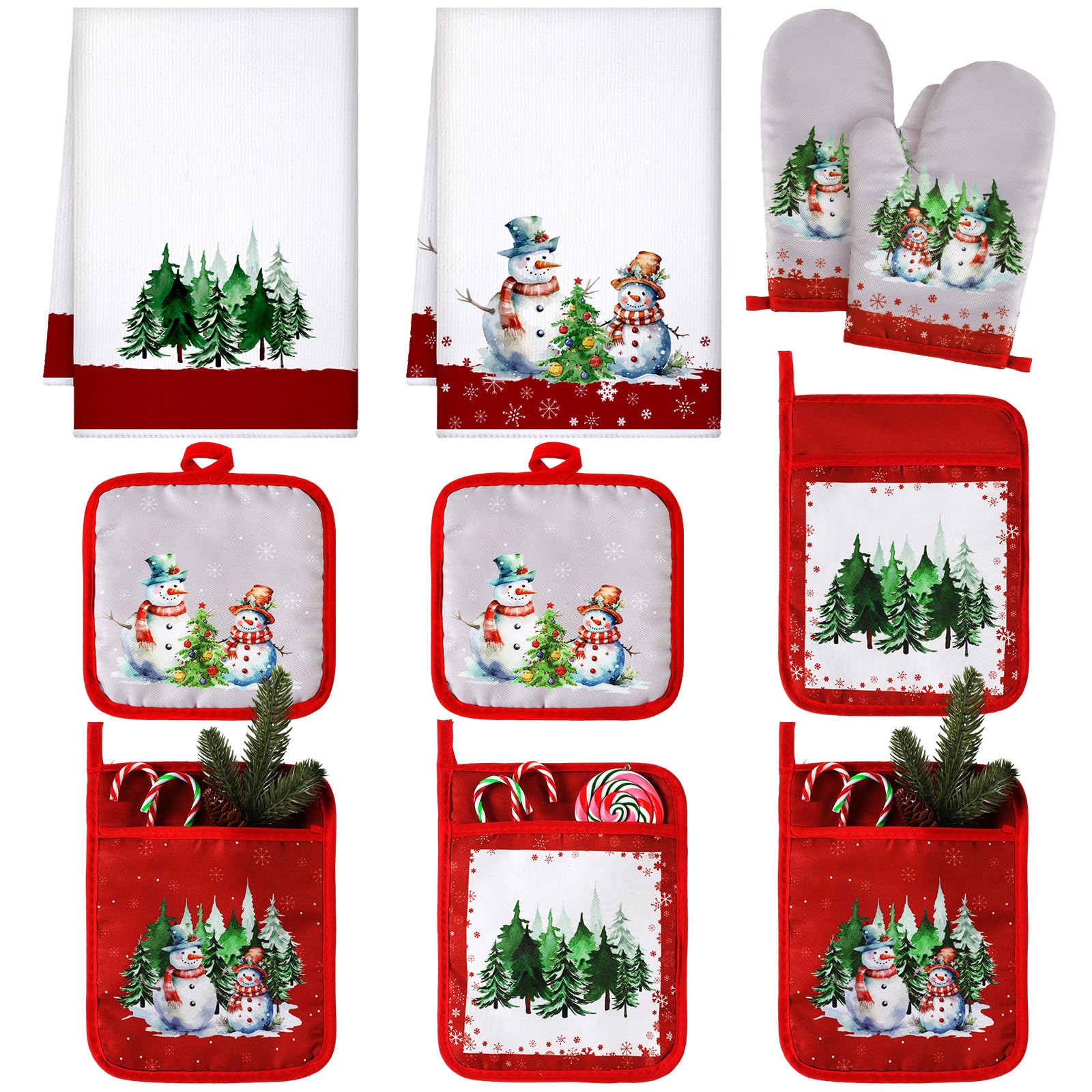 Amazon.com: Tioncy 10 Pieces Christmas Oven Mitts and Pot Holders Sets ...