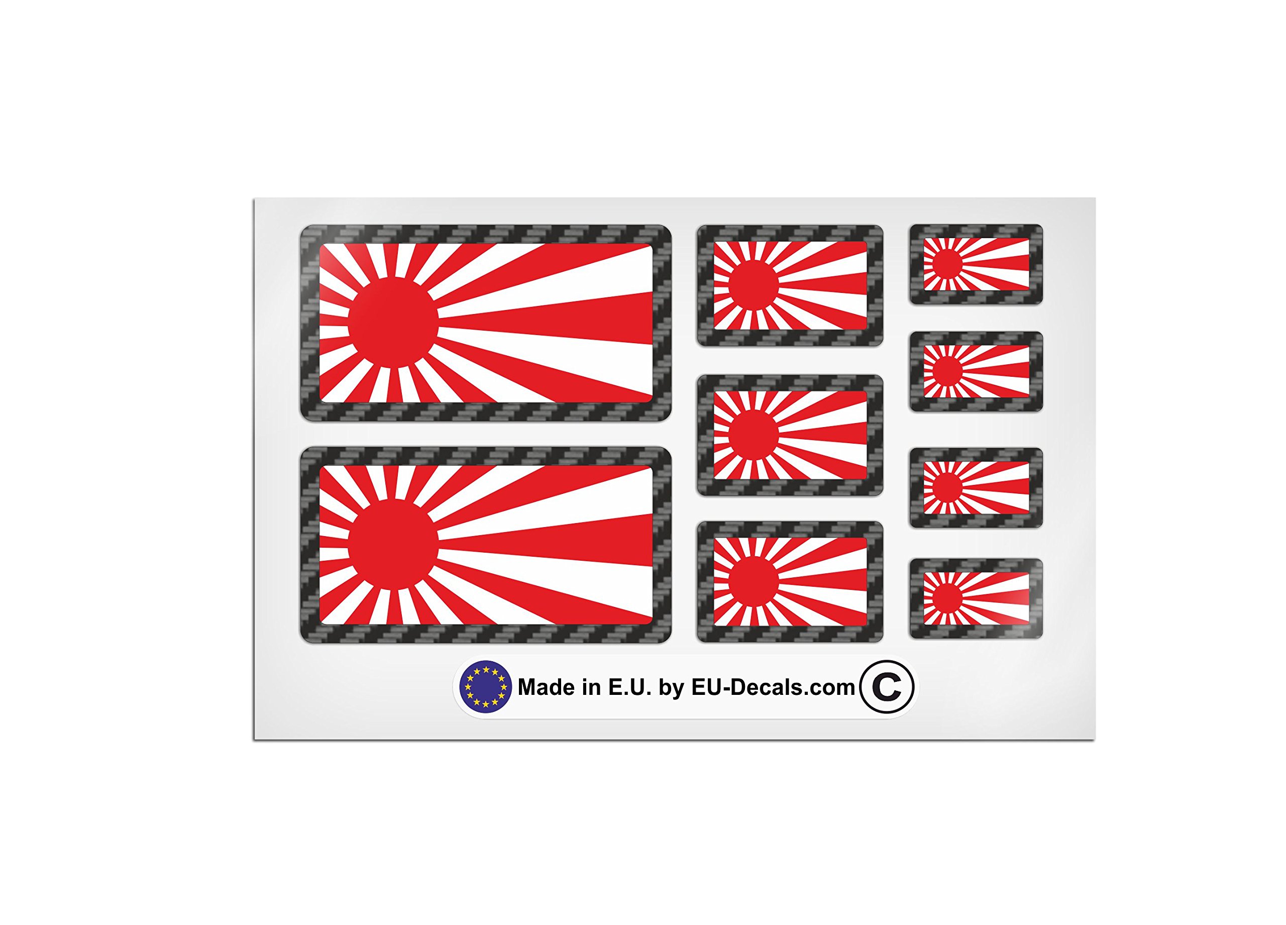 9x Japan Rising Sun Flags Carbon Fiber Outline Laminated Decal ...