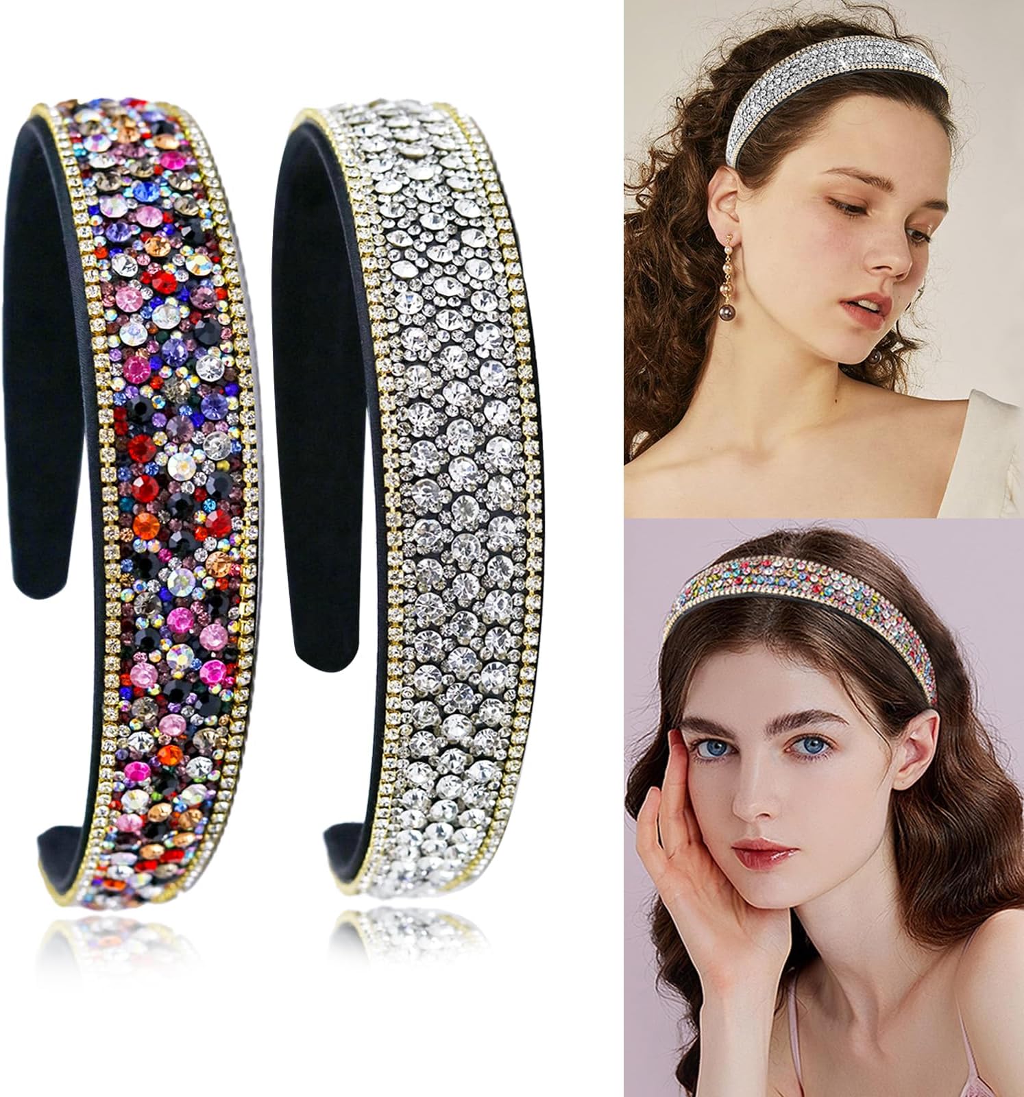 Amazon.com : SHEHARUHI 2 Pieces Gorgeous Rhinestone Headbands Fashion ...