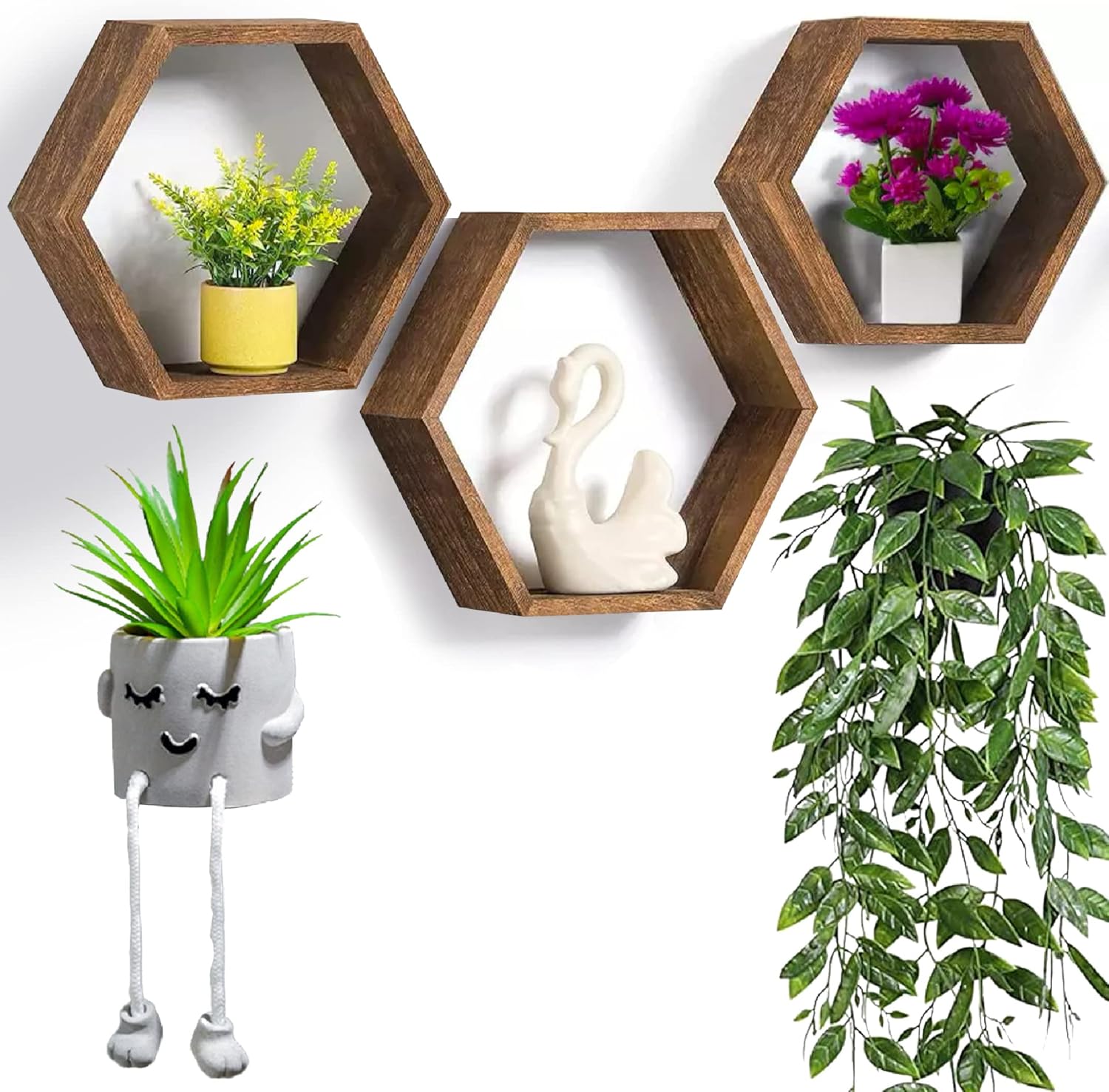 Amazon.com: Zen Home Rustic Hexagon Floating Shelves, Set of 3 ...