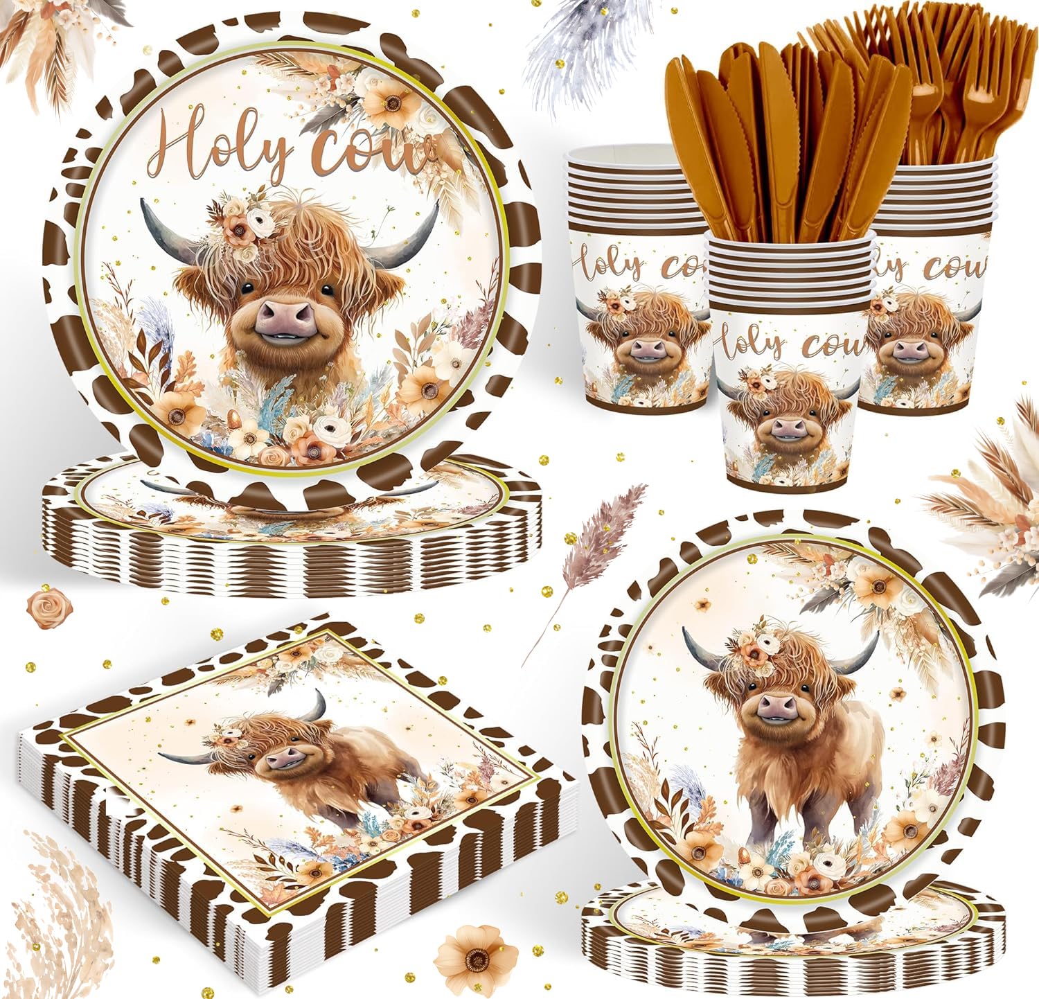Amazon.com: 120PCS Boho Highland Cow Party Supplies for Boys girls Holy ...