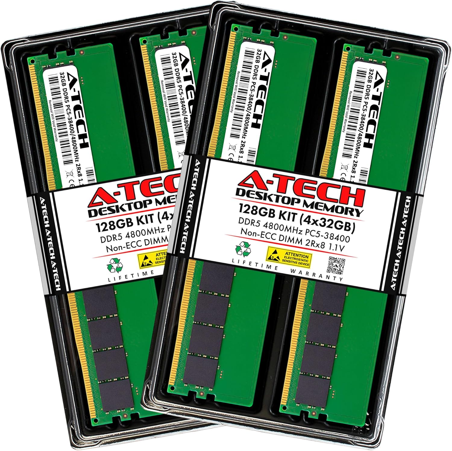 A-Tech 128GB Kit (4x32GB) DDR5 4800MHz PC5-38400 CL40 UDIMM 2Rx8 Dual ...
