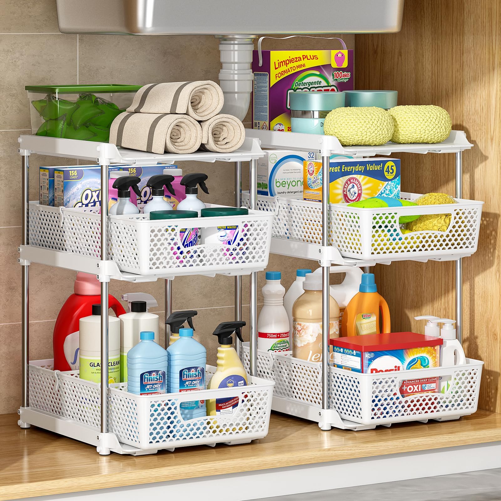 Amazon.com: Skywin Plastic Sliding Organizers - 2 Tier Sliding Storage ...