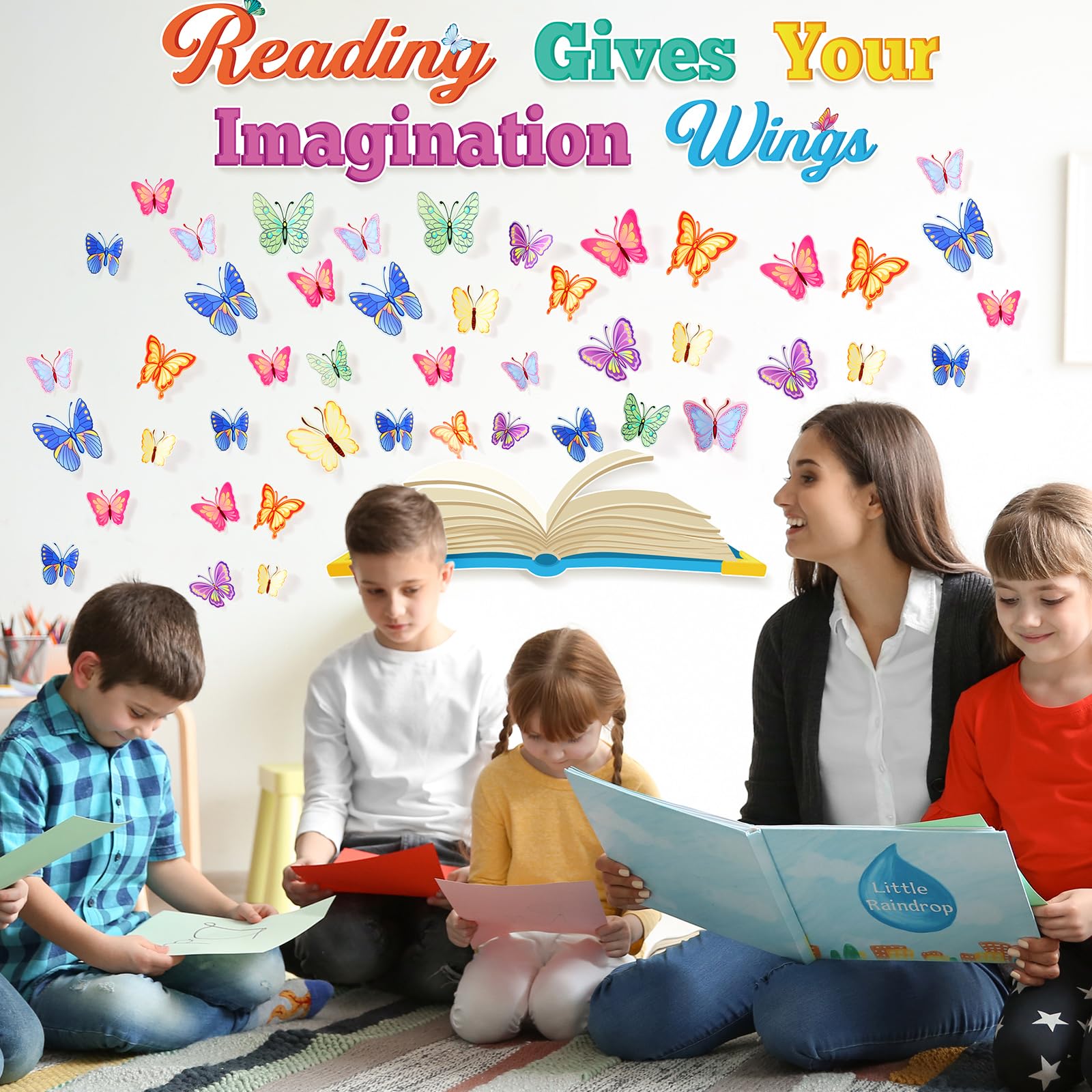 Library Display Set Reading Bulletin Board Set - 32 Book & Plane ...