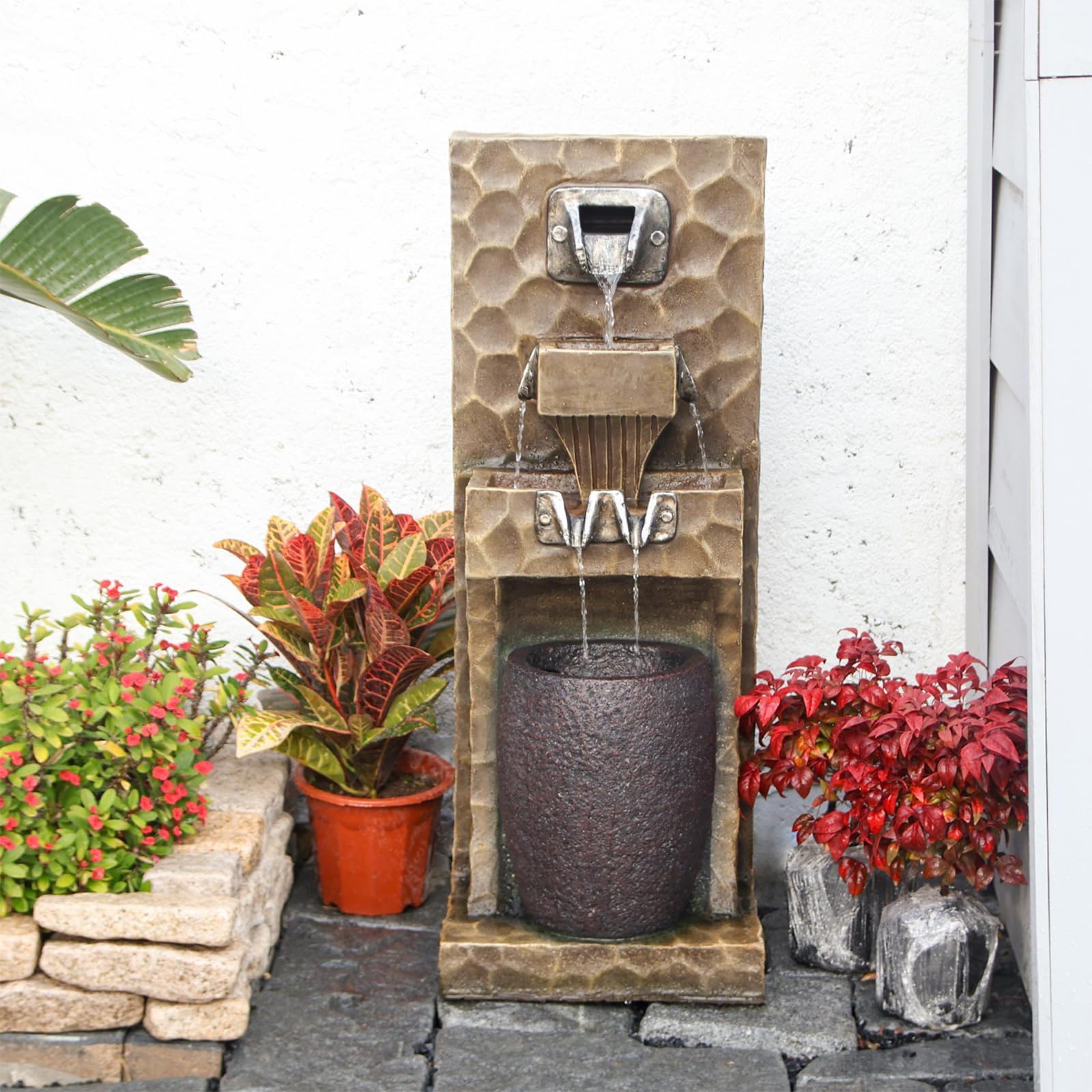 Amazon.com: HPC Decor Modern Outdoor Fountain with LED Lighting - 28.9 ...