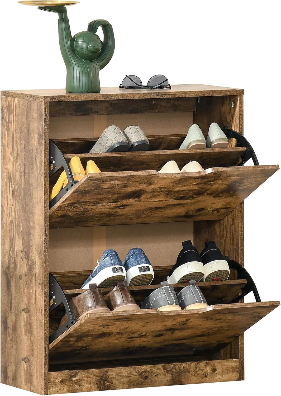 HOMCOM Industrial Shoe Cabinet with 2 Flip Drawers, Narrow Shoe Storage ...
