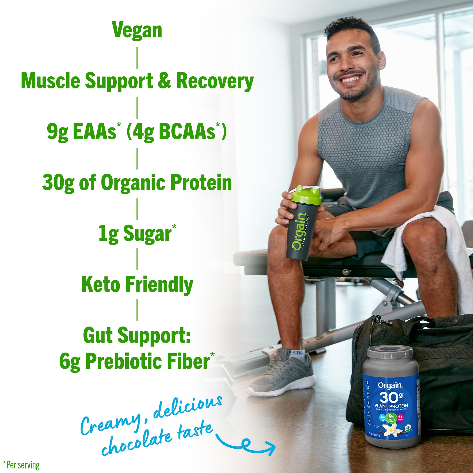 Snapklik.com : Orgain Organic 30g Vegan Plant Protein Powder, Vanilla, 9g EAAs + BCAAs, High ...