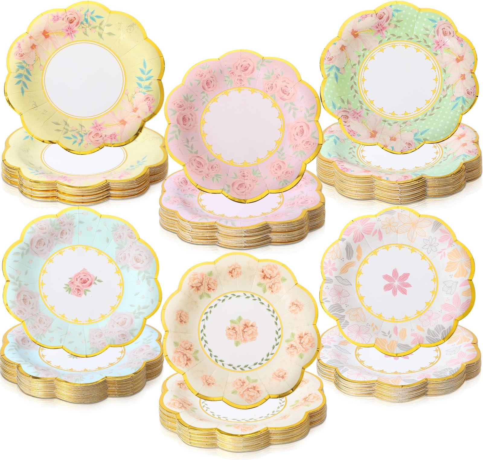Amazon.com: WorldBazaar Floral Plates Small Tea Party Decoration 24 ...