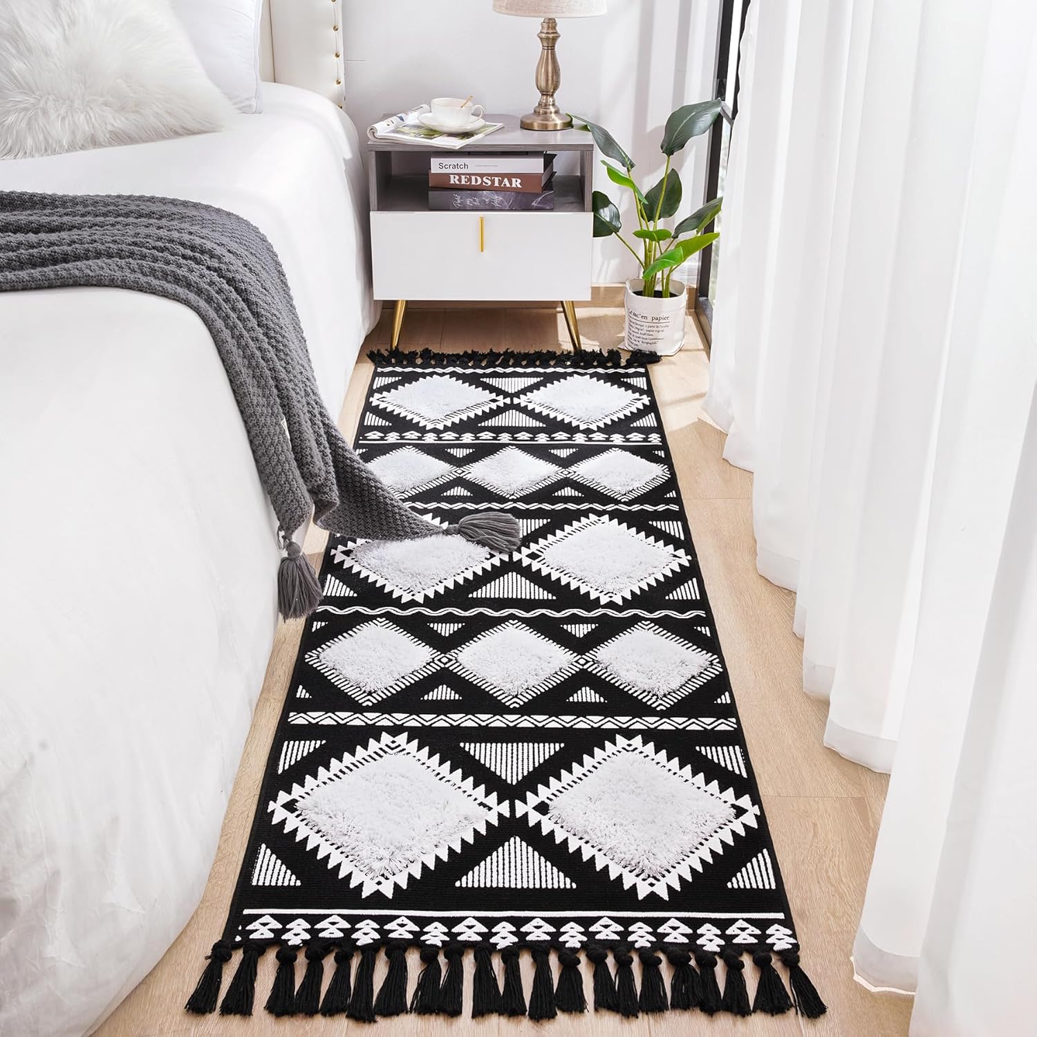 Chicrug Farmhouse Runner Rugs for Bedroom Bedside, 2x6 Feet Geometric ...