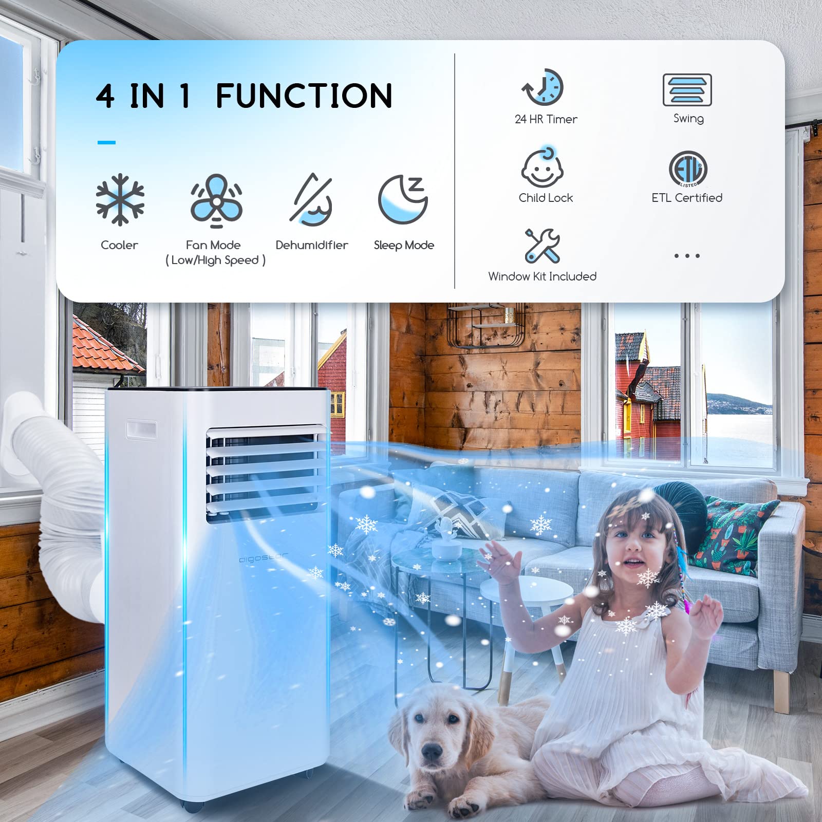 Aigostar 10000 BTU Portable Air Conditioners, Dehumidifier, Fan, 4-in-1 ...