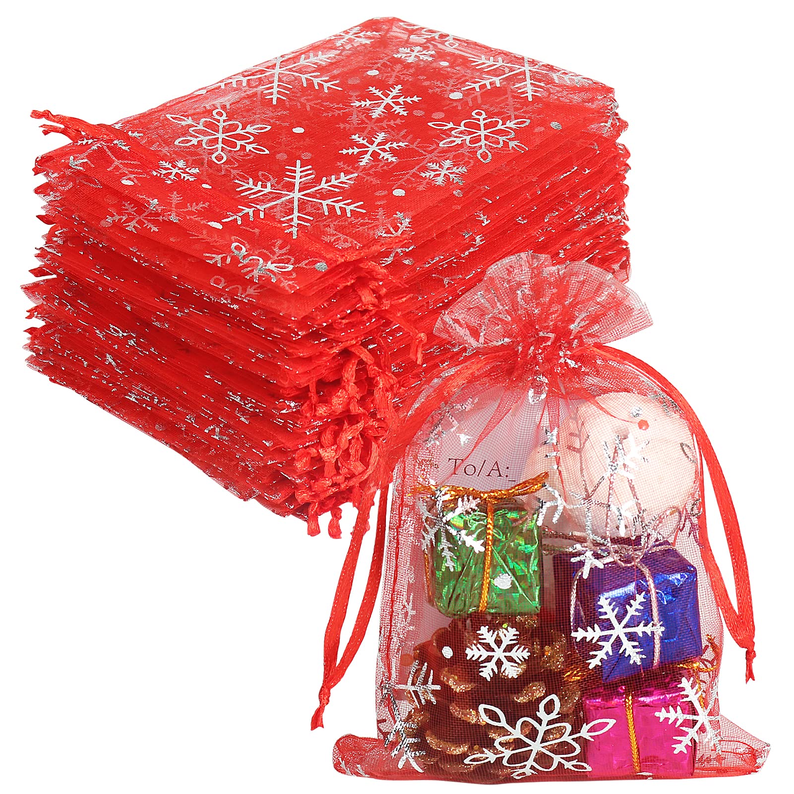 100Pcs Christmas Organza Bags, 10X15cm Red Organza Bags Medium ...