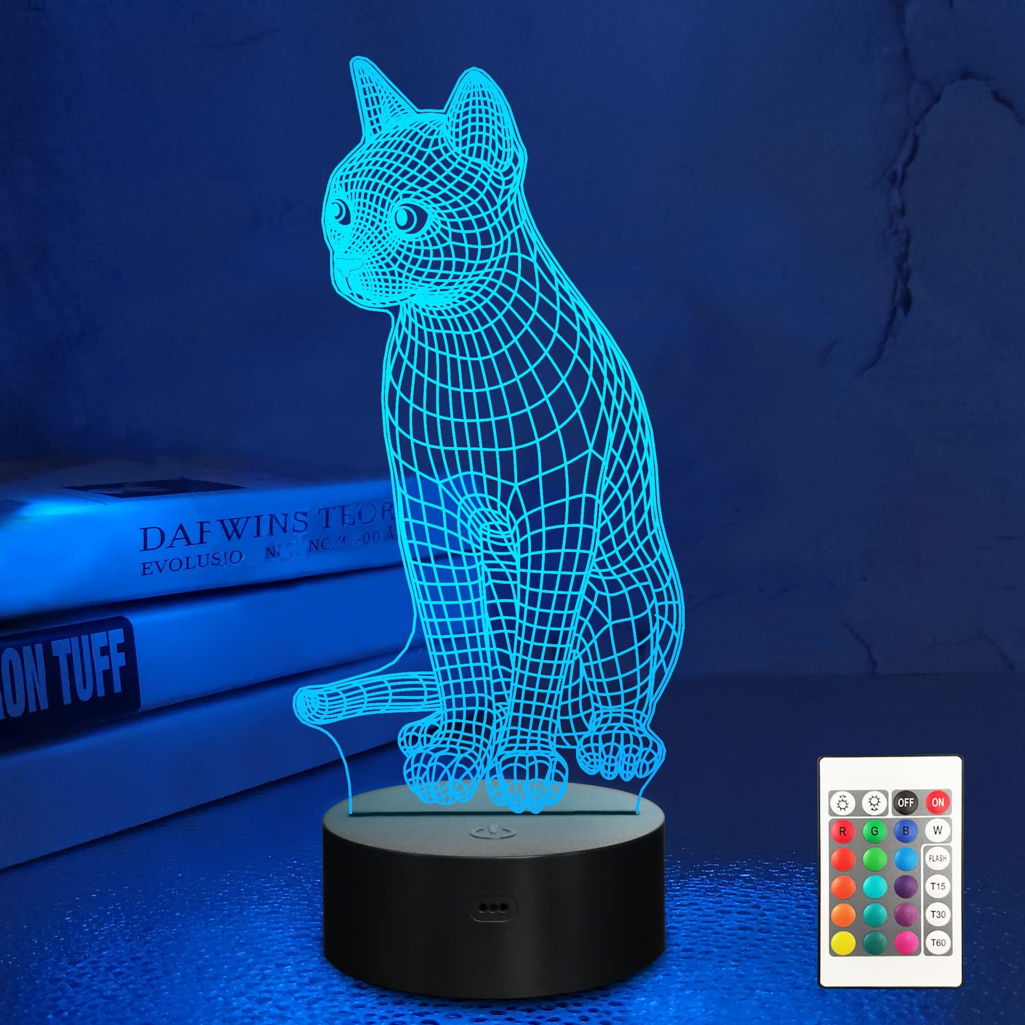 Lampeez Cat Night Light, 3D Illusion lamp for Kids 16 Colors Changing ...