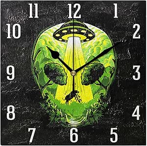 Amazon.com: Goblin Shop UFO Alien Cow Wall Clock icking Hanging Square ...