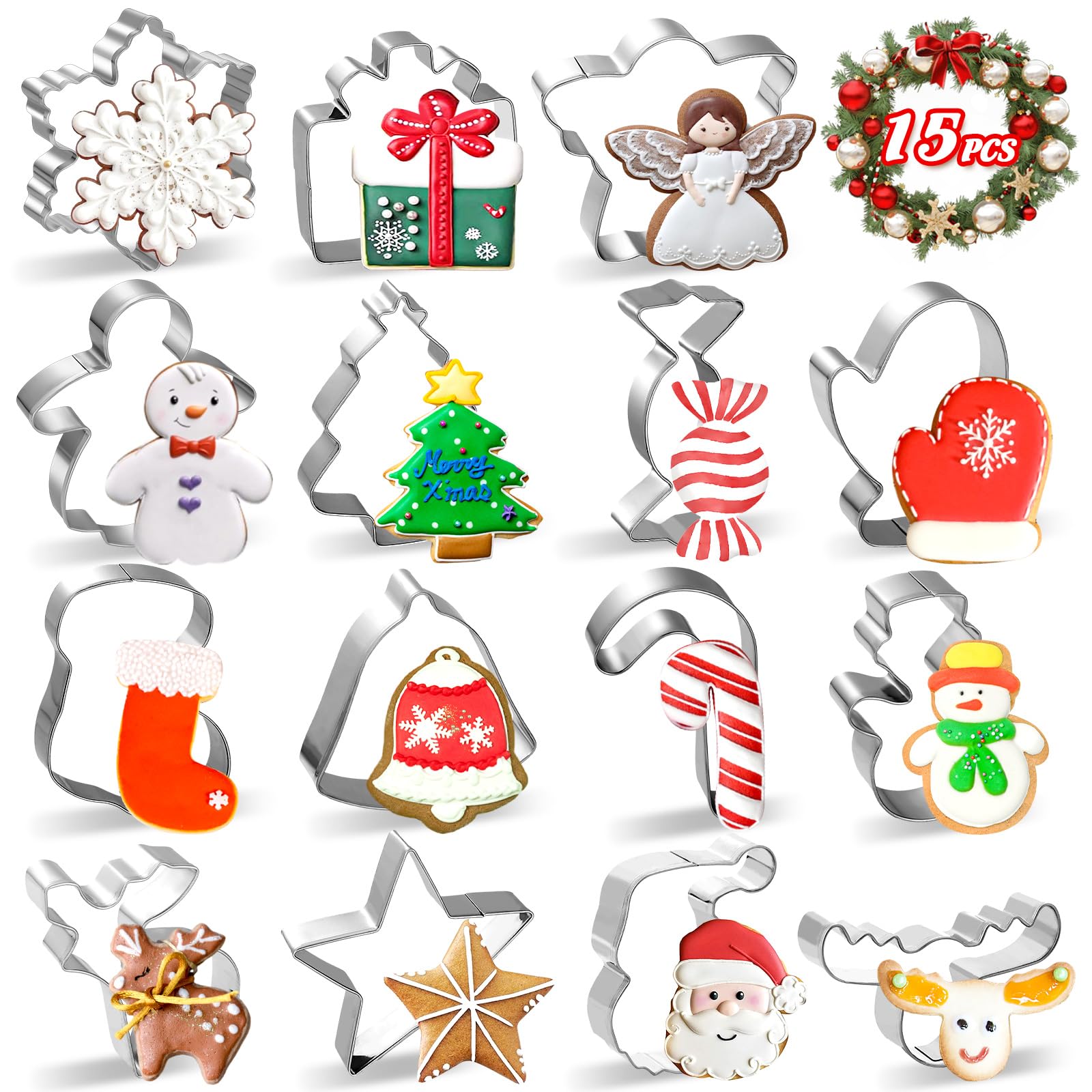 Amazon.com: Christmas Cookie Cutters 15Pcs Winter Holiday Cookie Cutter ...