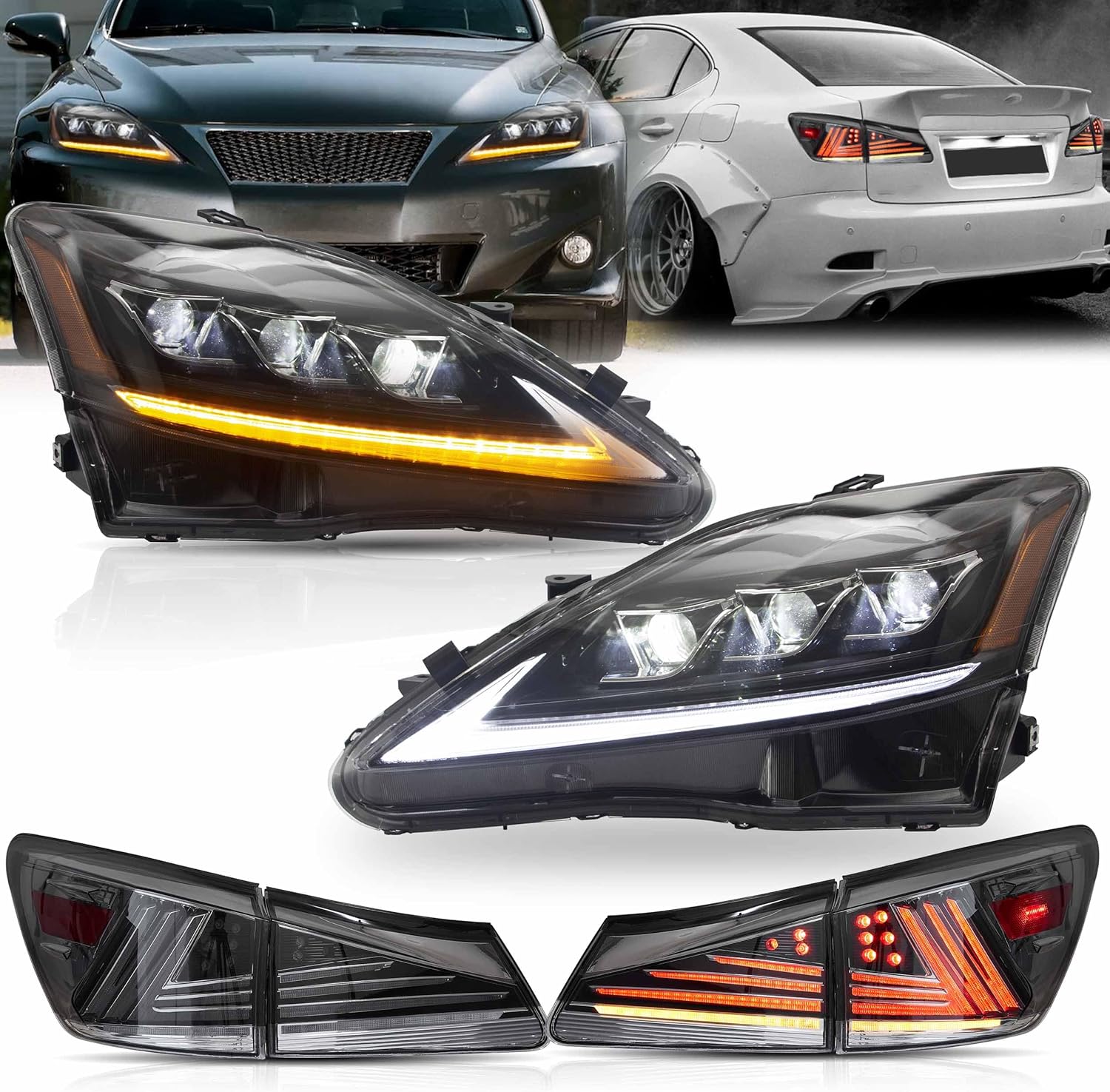 2007 Lexus Is250 Headlights VLAND Full LED Tail Lights For 2006-2013 ...