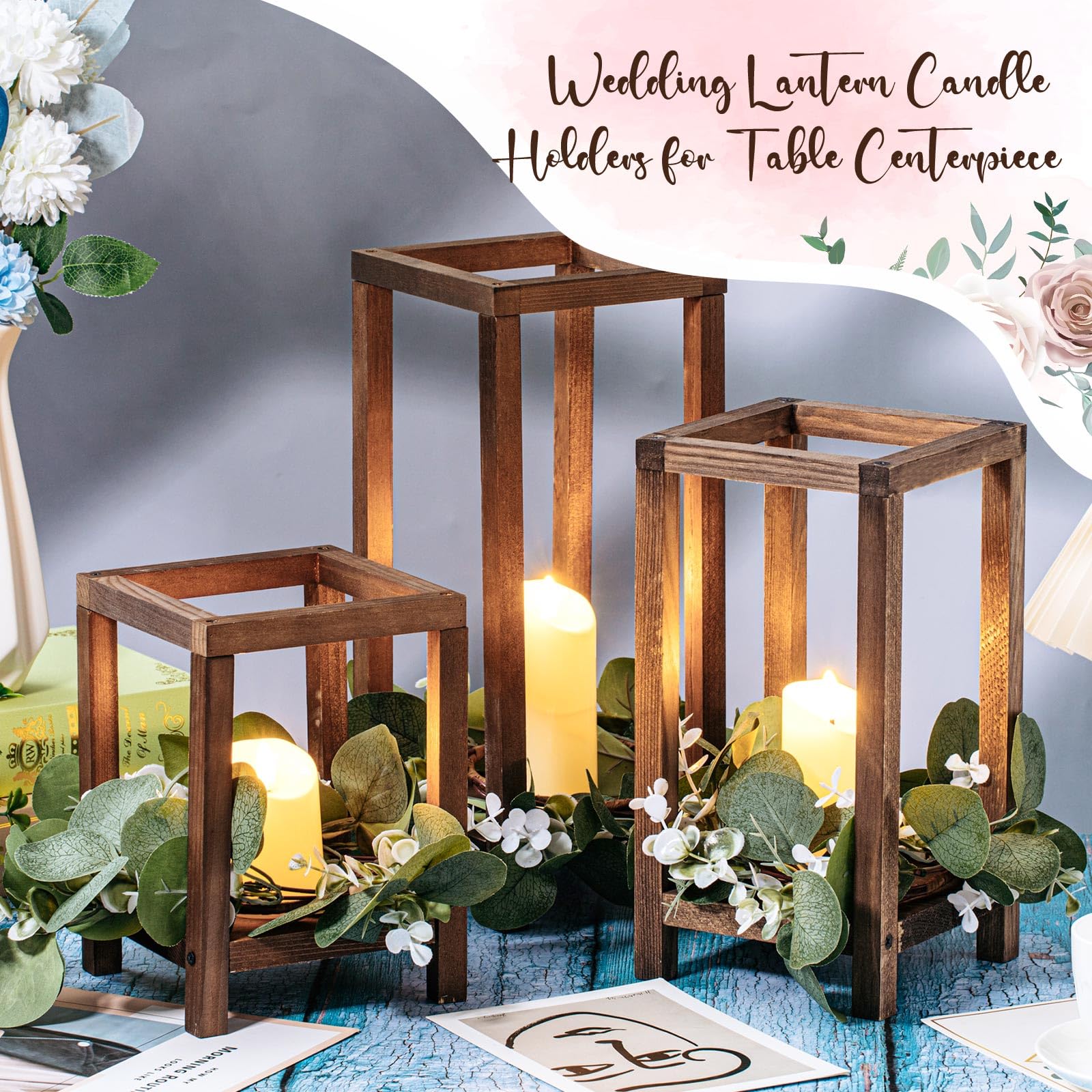 Snapklik.com : Soaoo 24 Pcs Wooden Candle Lantern Wedding Centerpiece ...