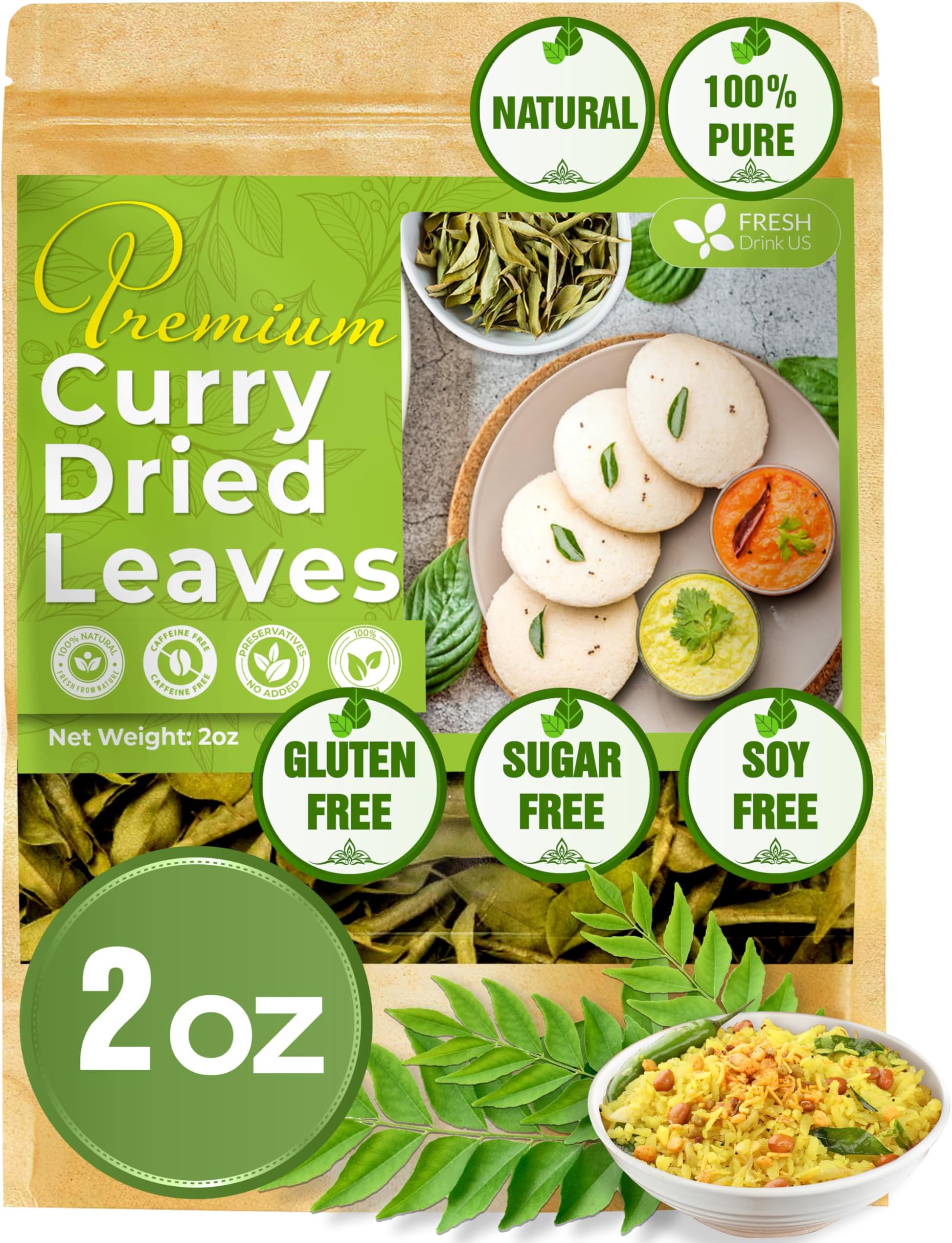 Amazon.com : FreshDrinkUS, Premium 2oz Curry Leaves, Whole Dried Leaves ...