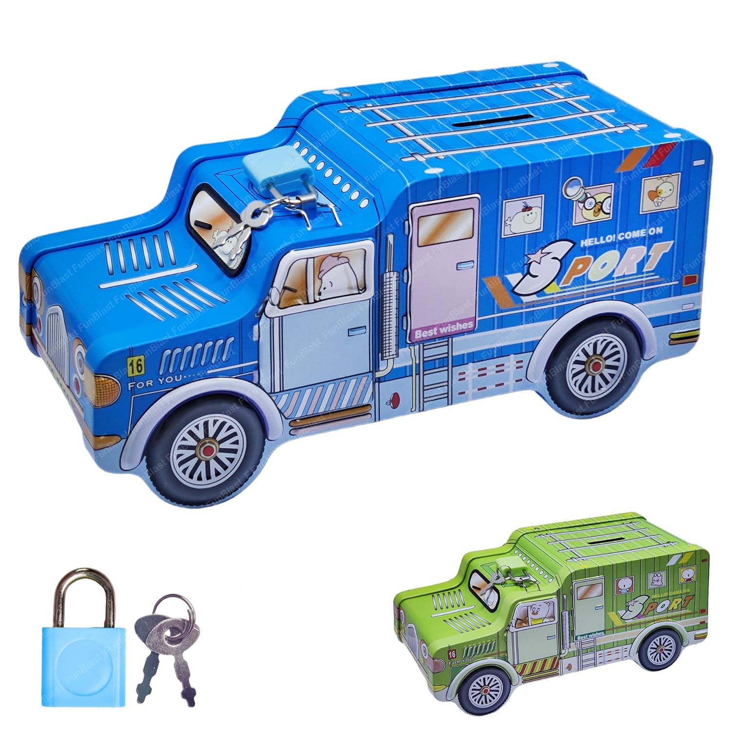 FunBlast Piggy Bank for Kids, Bus Shaped Coin Box, Money Saving Metal ...