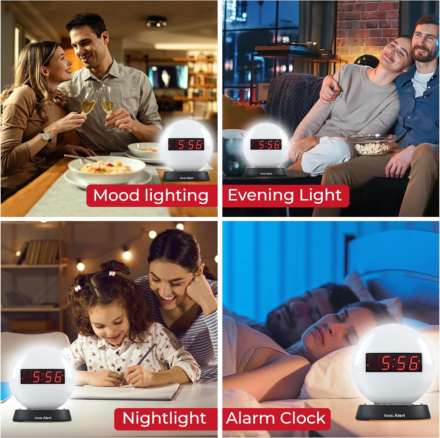 Sonic Alert Glow Soft White Night Light Alarm Clock – Loud & Compact ...