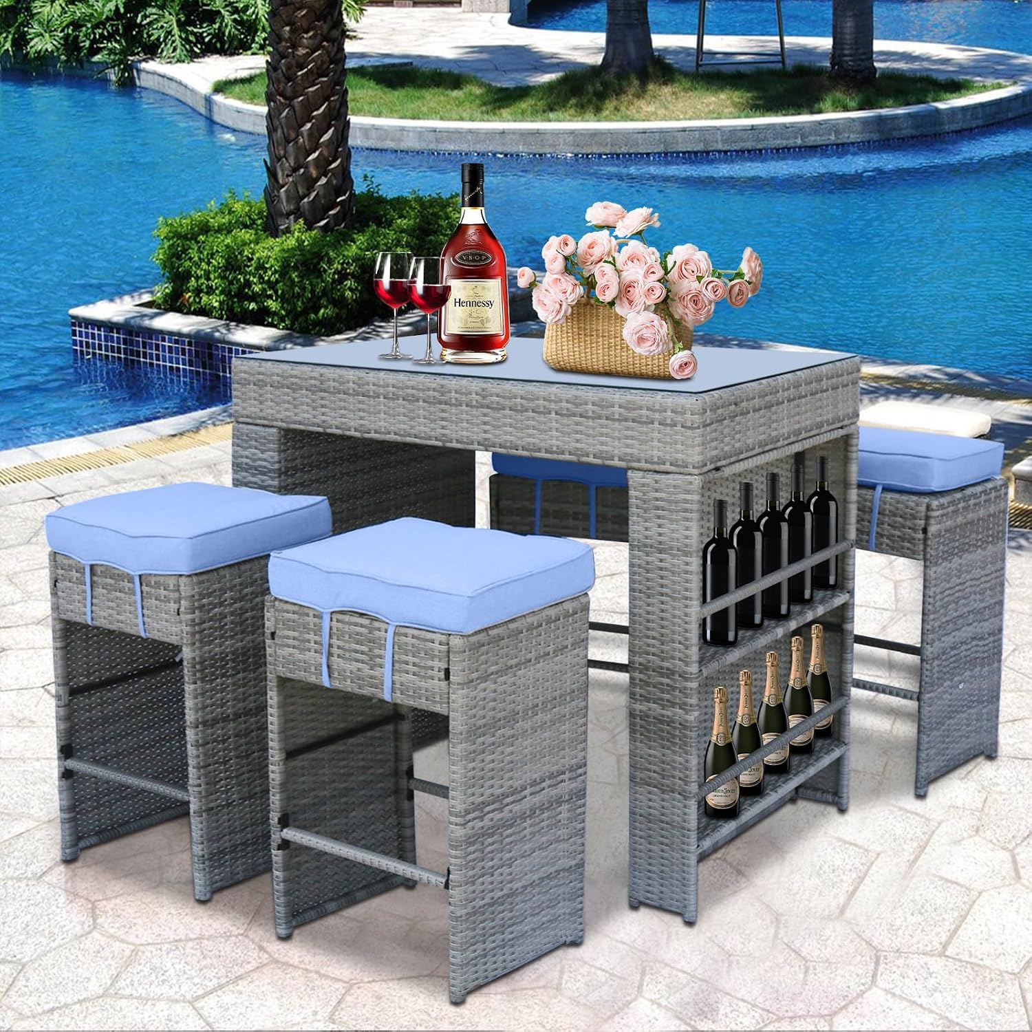 Amazon.com: Furnivilla 5Piece Patio Bar Set with Stools and Glass Top ...
