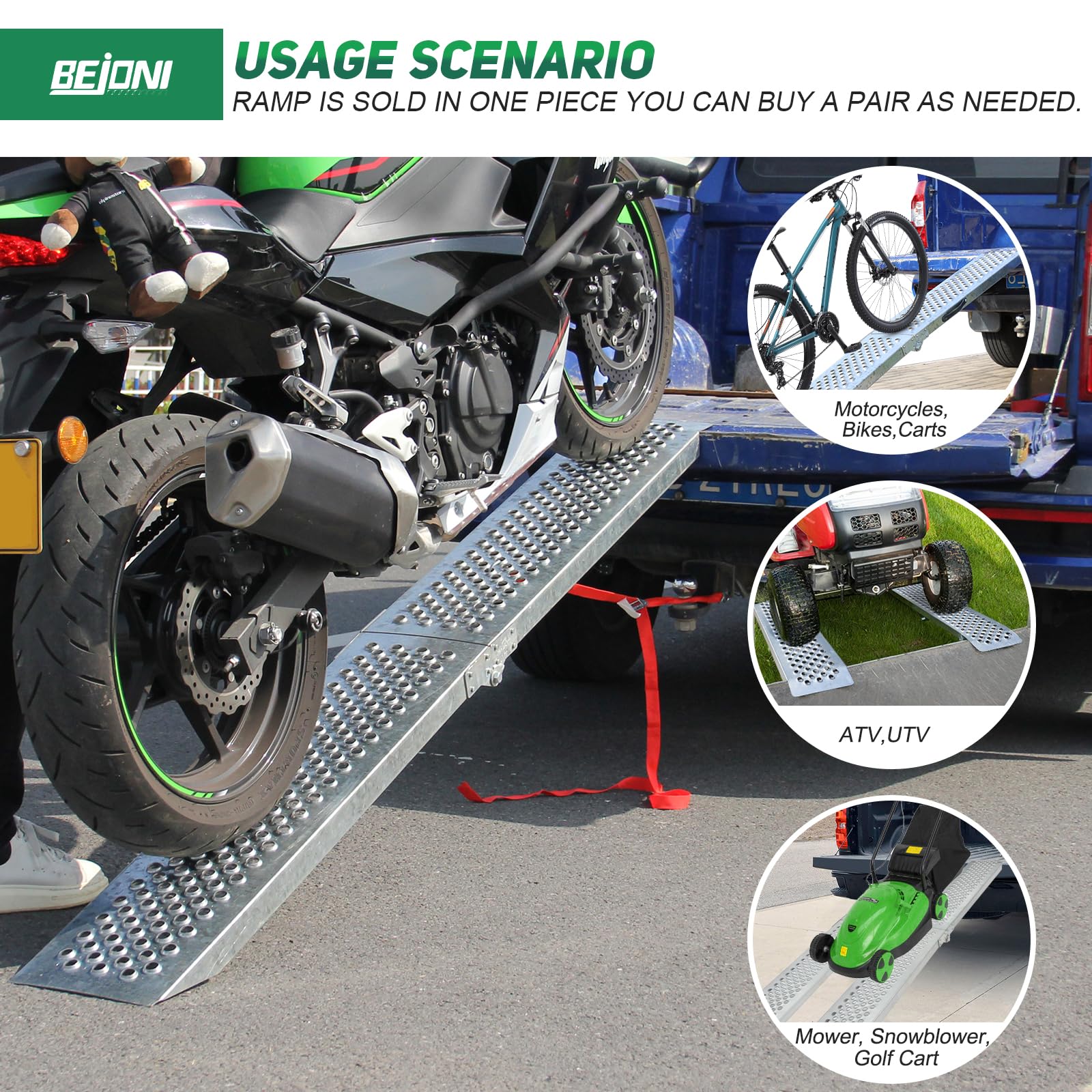Snapklik.com : BEJONI 79" Steel Loading Ramp For Pickup Trucks, 600 Lbs ...