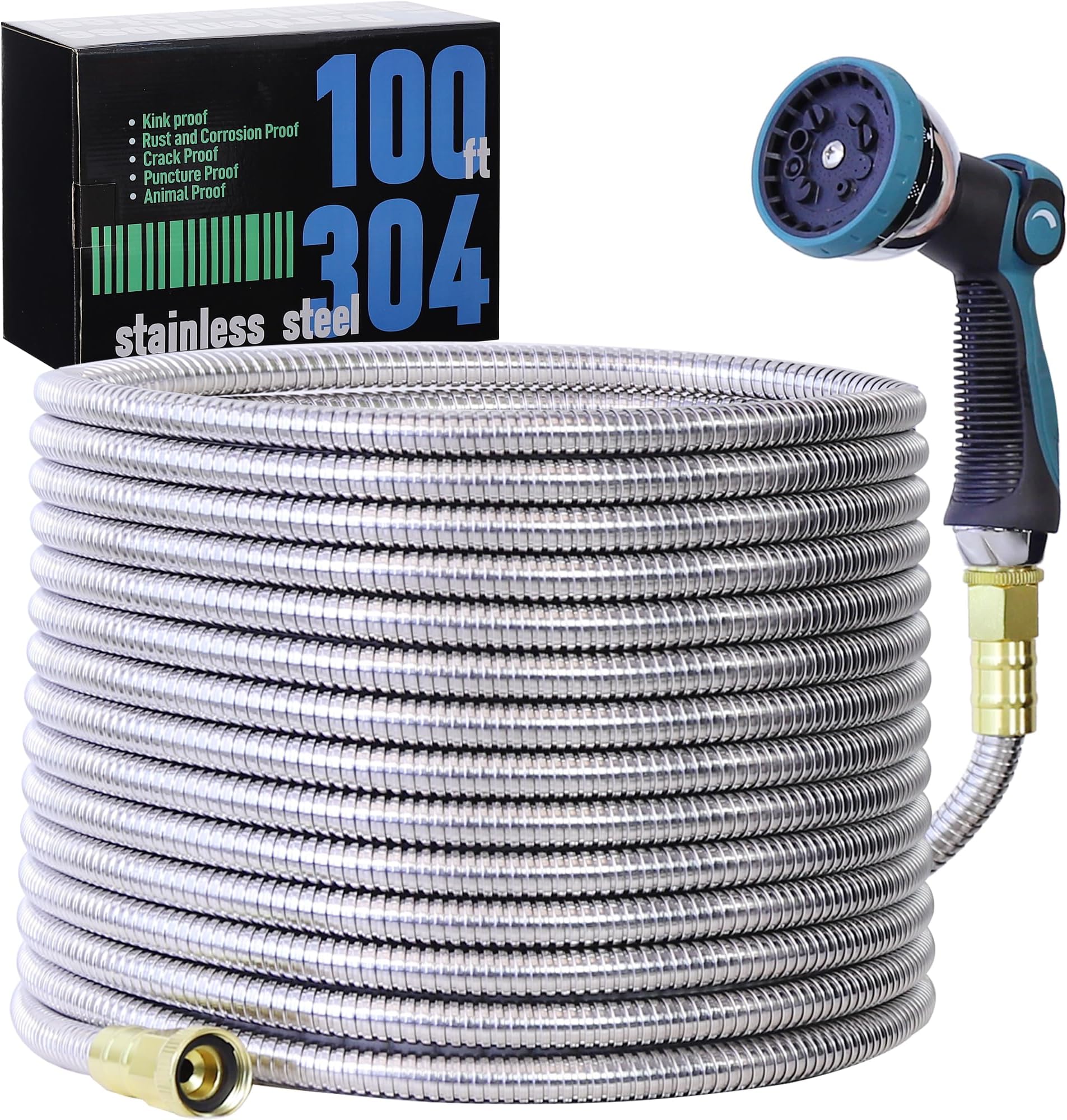 Amazon.com: TVKB Metal Garden Hose 100ft Stainless Steel Water Hose ...