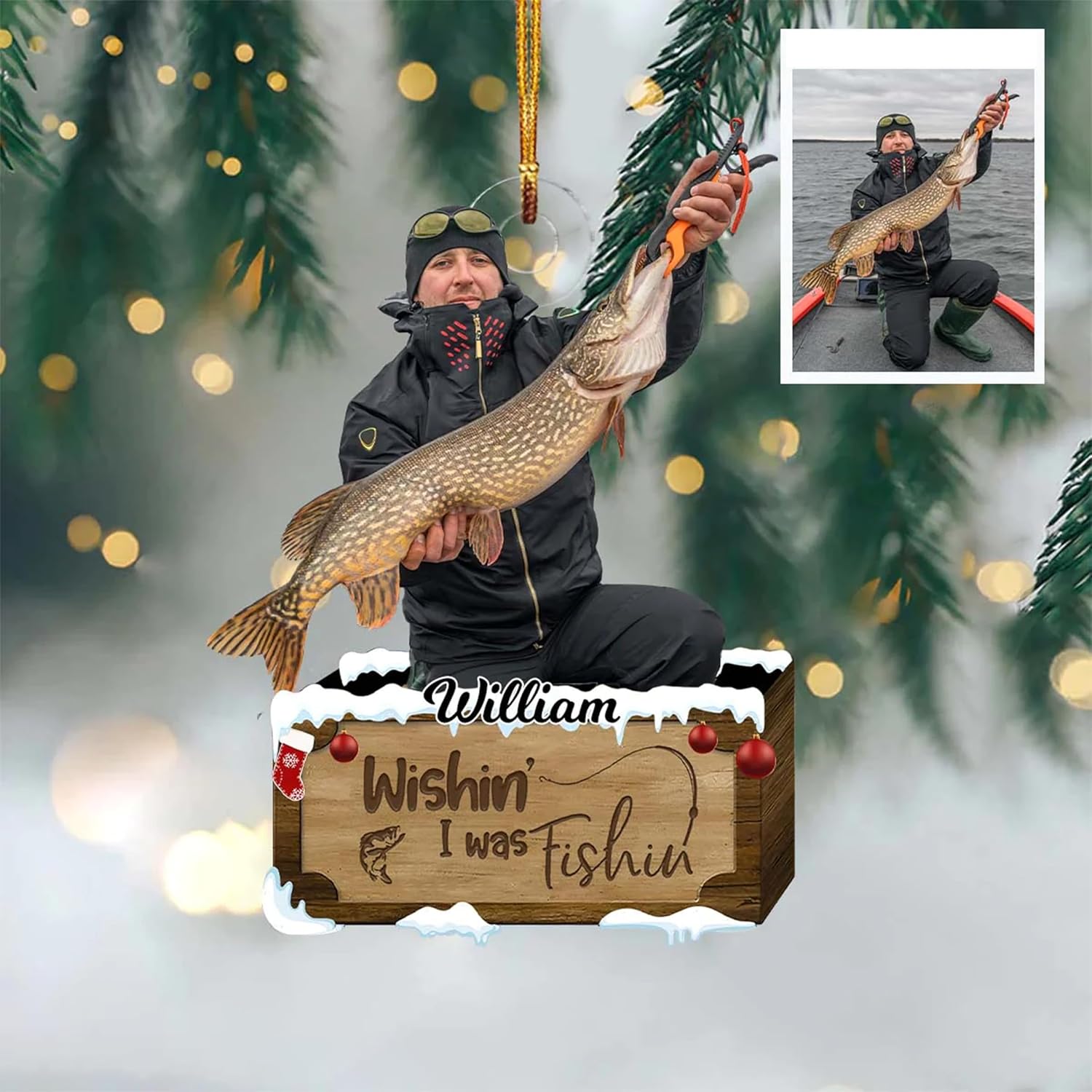 Amazon.com: Personalized Photo Fishing 2D Acrylic Ornaments for Christmas Tree, Custom Image ...