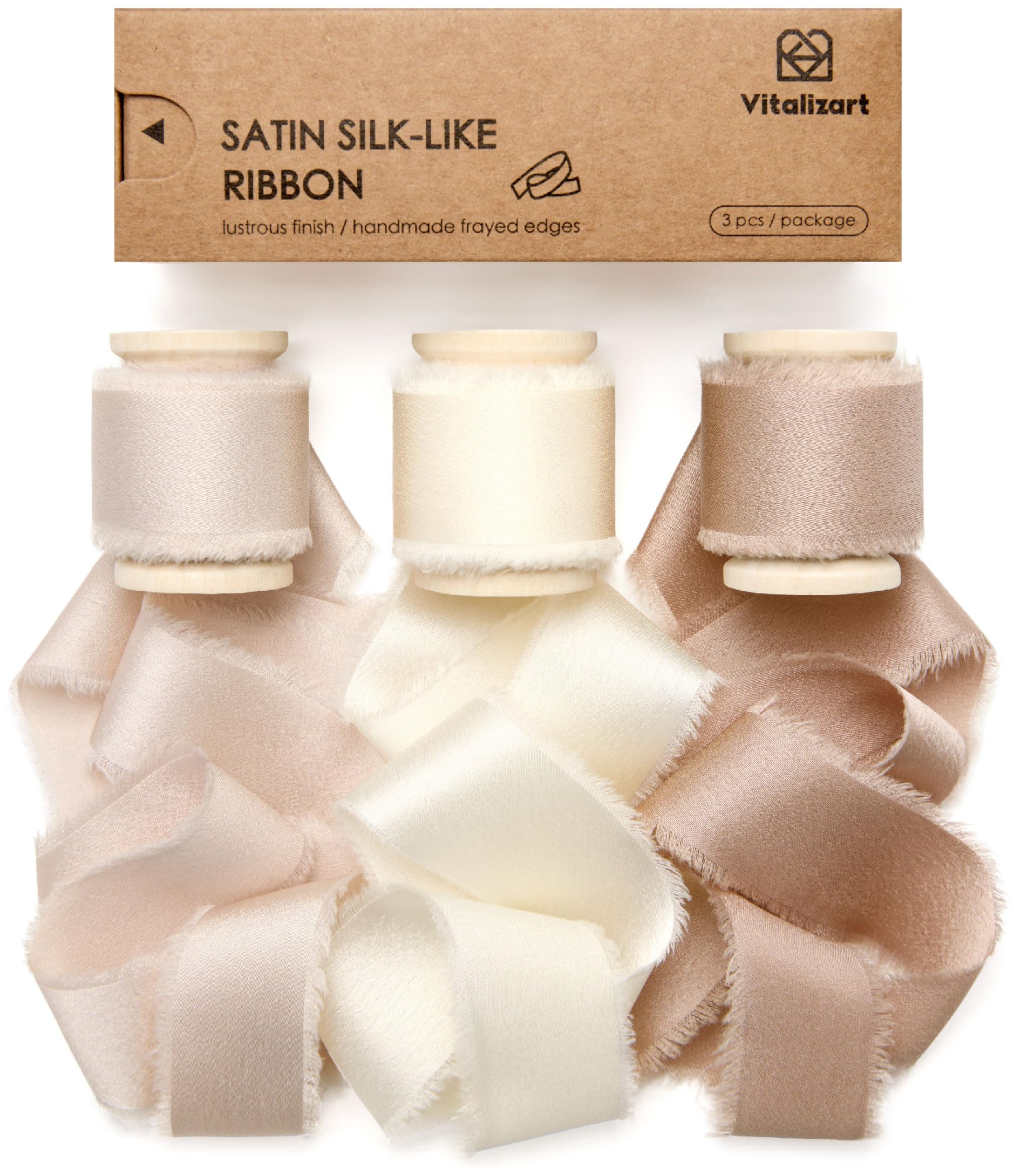 Vitalizart Silk Satin Ribbon 1'' x 15 Yard Wooden Spool, Champagne ...