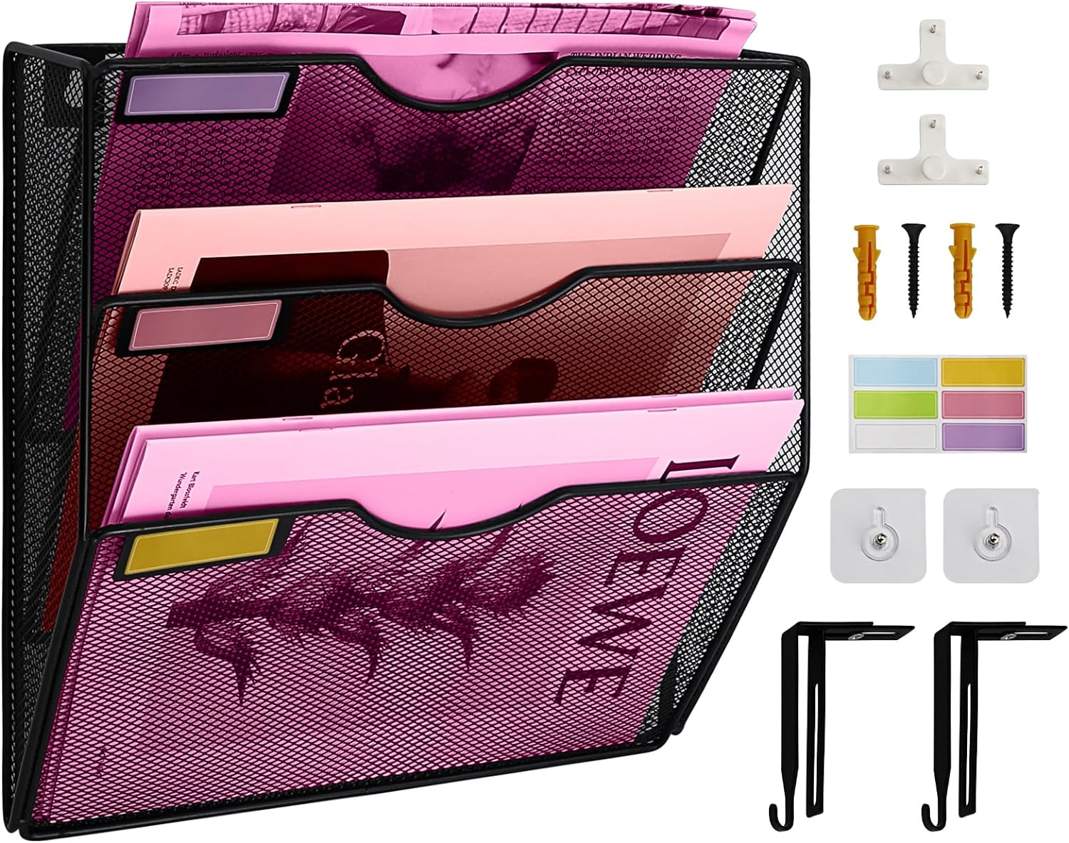 3 Pockets Mesh Wall File Holder Organizer Office Hanging File Folder ...