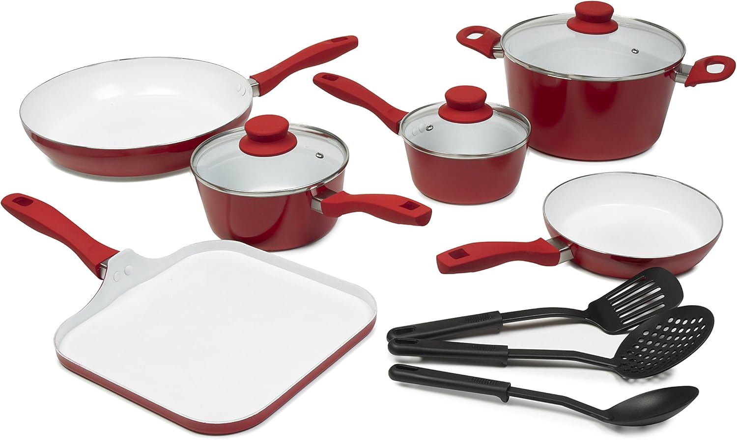 Amazon.com: Victoria Nonstick Ceramic Coated 12-Piece Cookware Set, Red ...