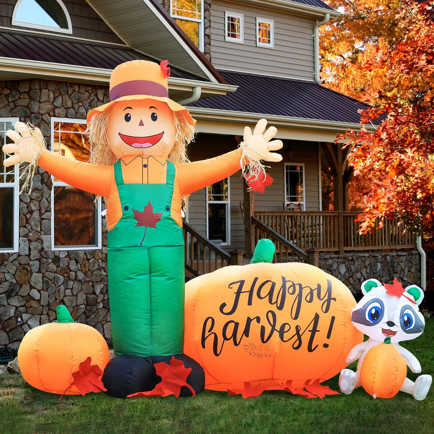 Amazon.com: 6ft Tall LED Lighted Inflatable Scarecrow and Pumpkin ...