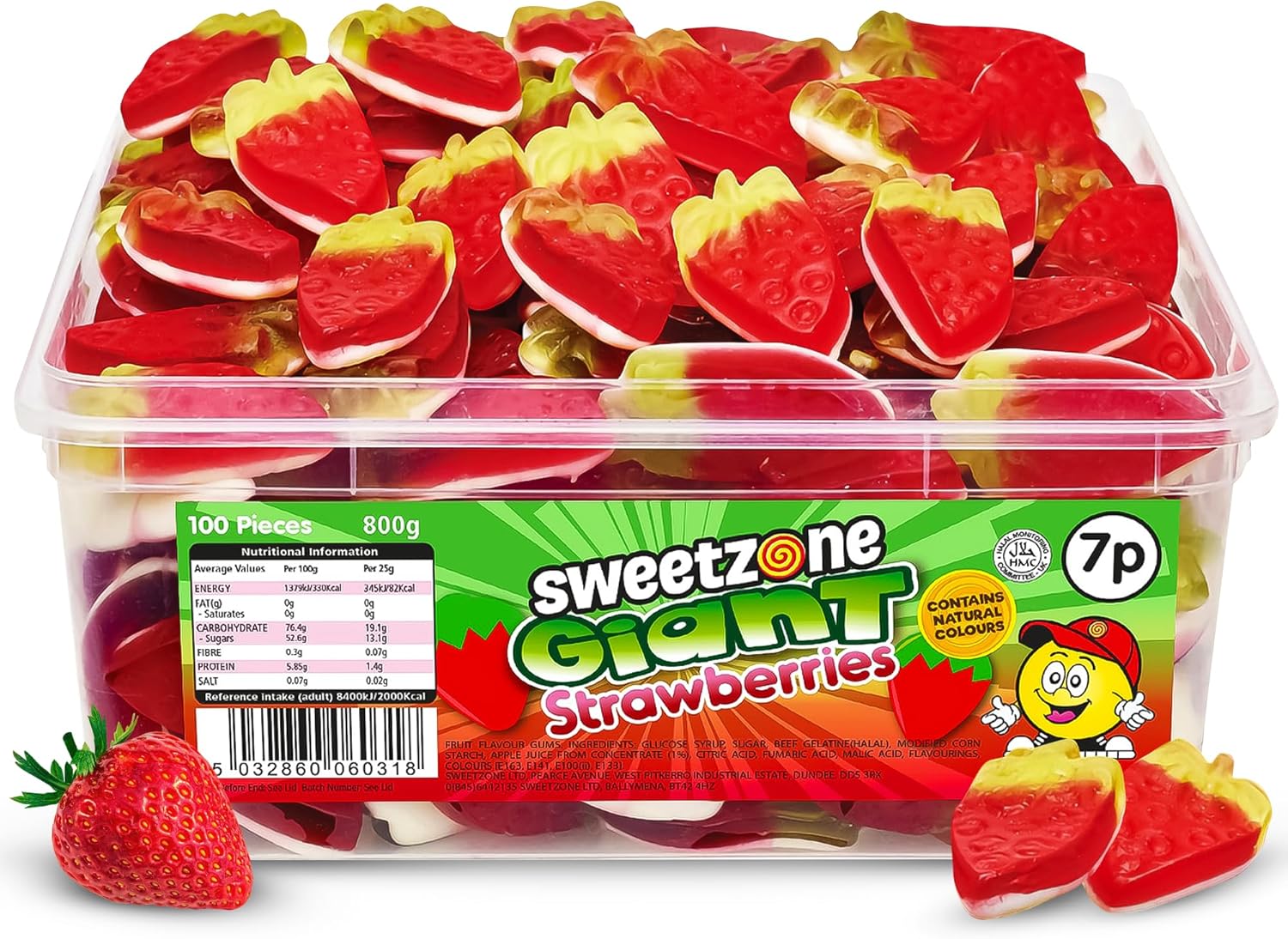 Sweetzone Giant Strawberry Gummy Sweets 800g - 100pcs Tub of Sweets ...