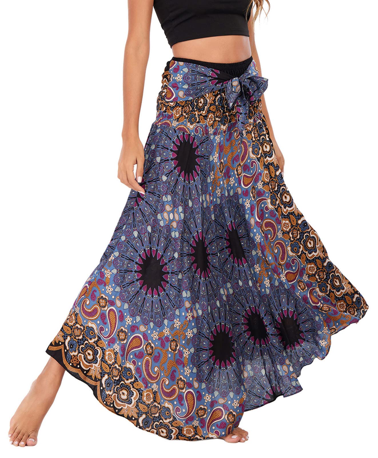 Amazon.com: FEOYA Hippie Skirt Boho Skirts for Women Long Gypsy Dress ...