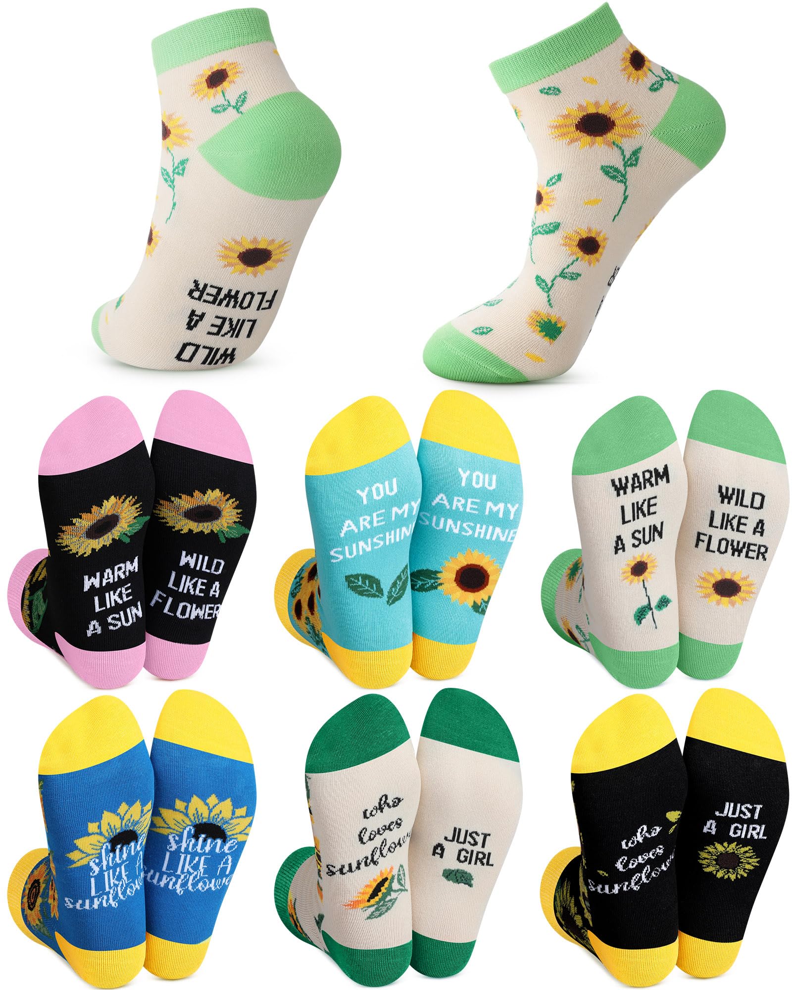 Amazon.com: Liitrsh 6 Pairs Sunflower Socks for Women Girls Novelty Sun ...