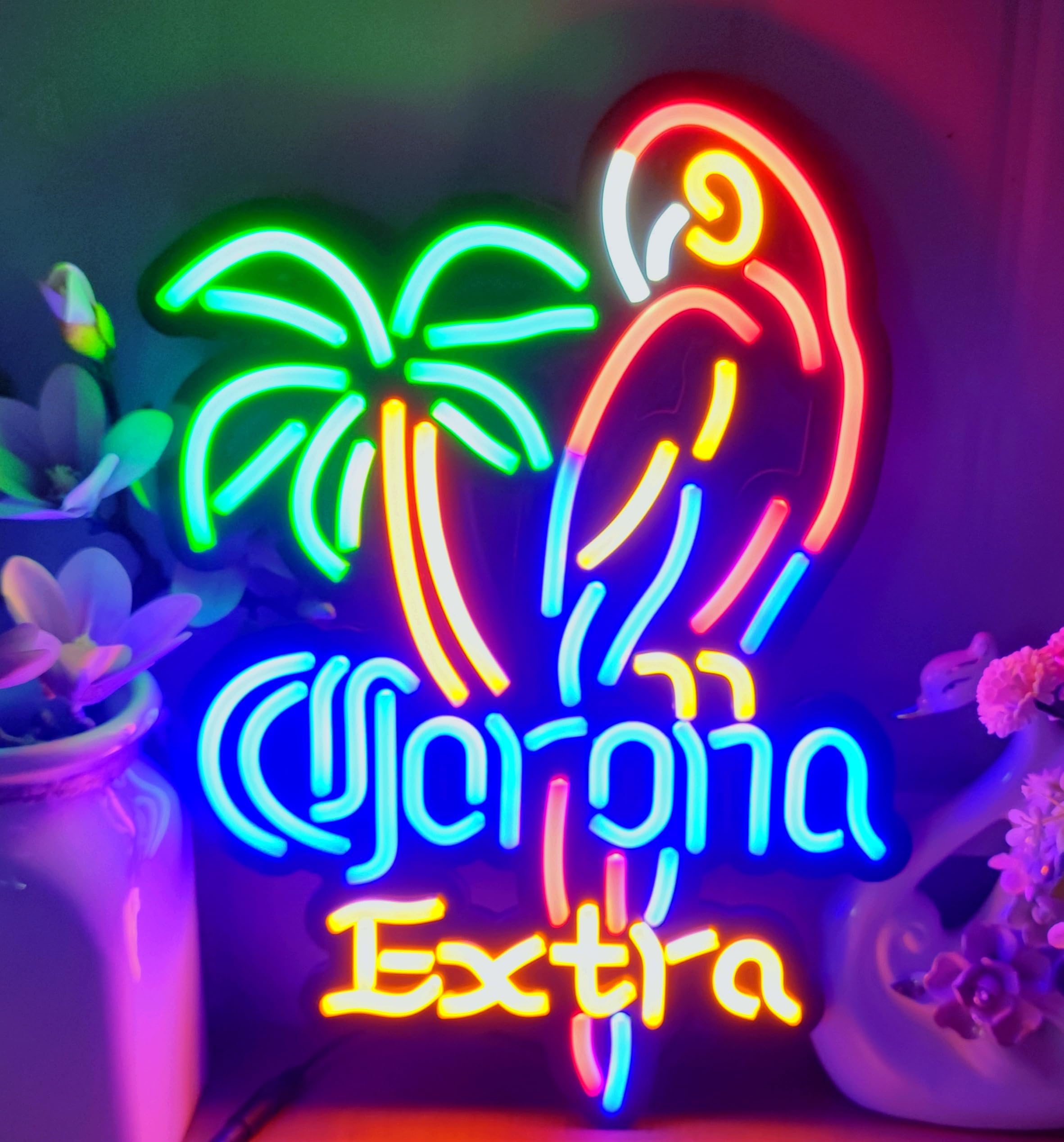 Amazon.com : Neon Signs Corona Flamingo Palm Tree Beer Bar Bistro Real ...
