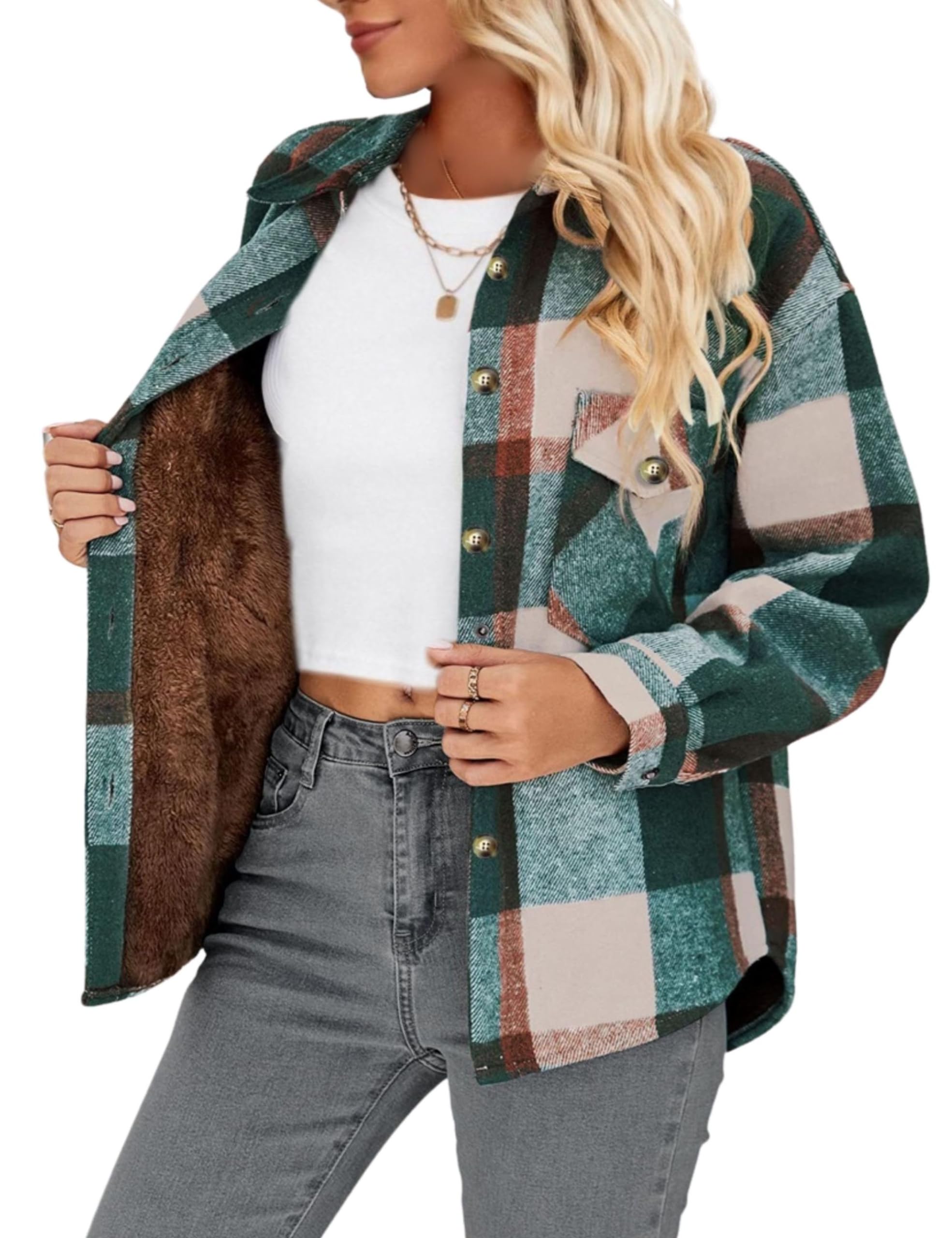 Long Sleeve Flannel Shacket Women's Cropped Plaid Shacket - Wool Blend ...