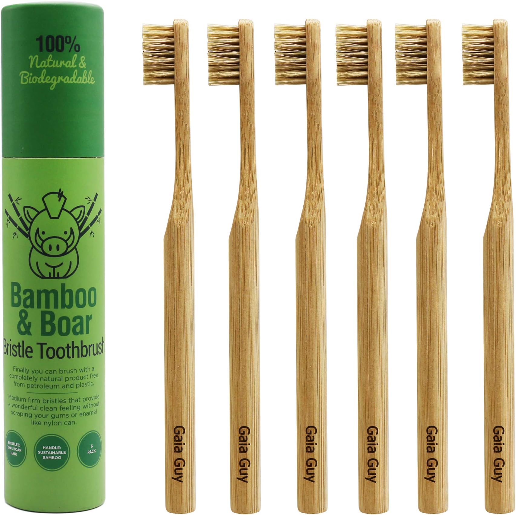 Amazon.com : Gaia Guy Natural Bristle Bamboo Toothbrush (NO Nylon ...