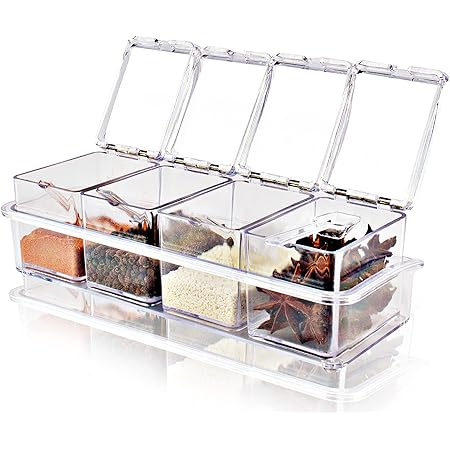 Amazon.com: Aogist Kitchen Spice Pots 4 Pieces Clear Seasoning Box ...