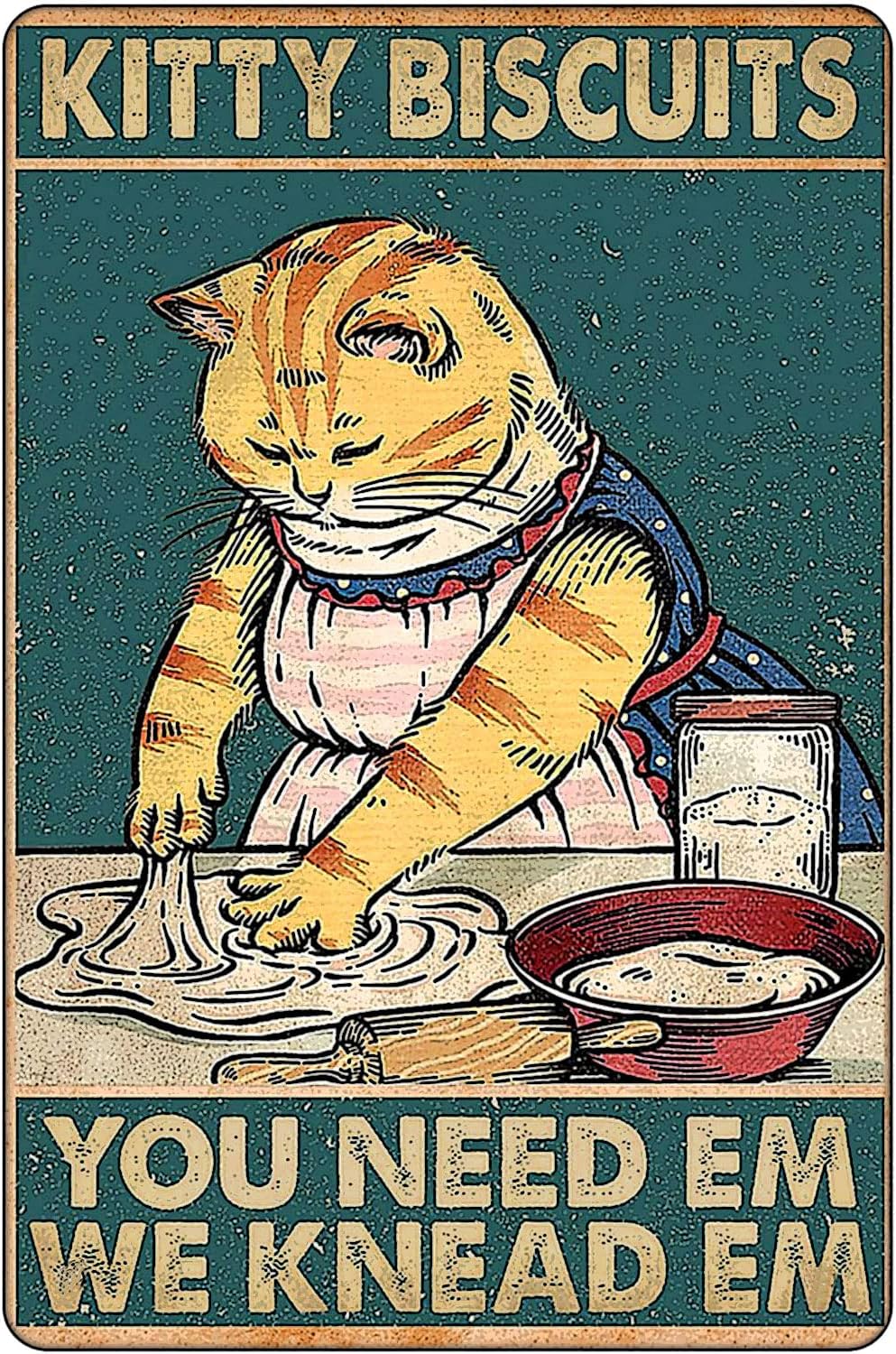 Amazon.com: Vintage Kitty Biscuits Metal Sign - Whimsical Cat Decor for ...