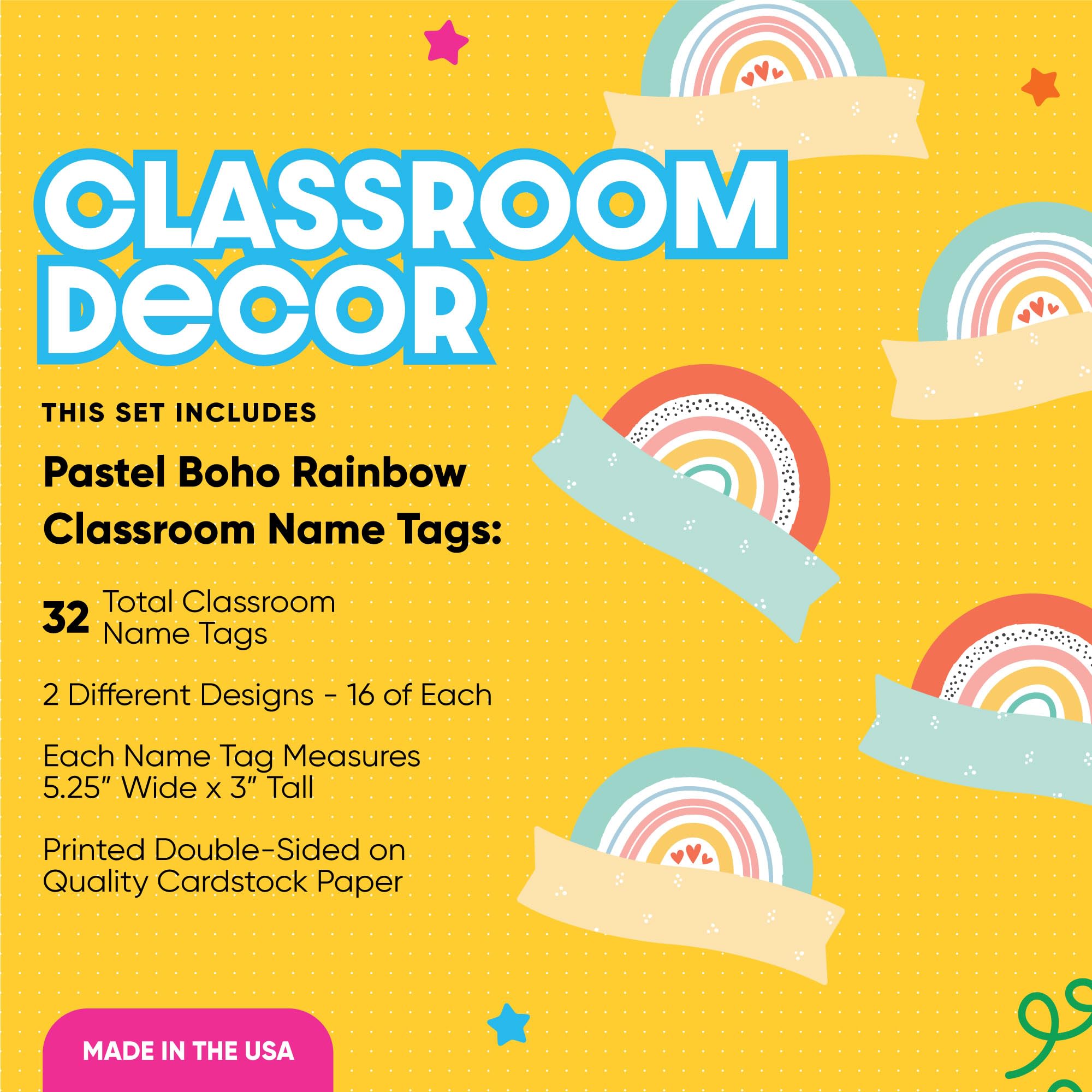 Snapklik.com : Big Dot Of Happiness Pastel Boho Rainbow Classroom Name ...