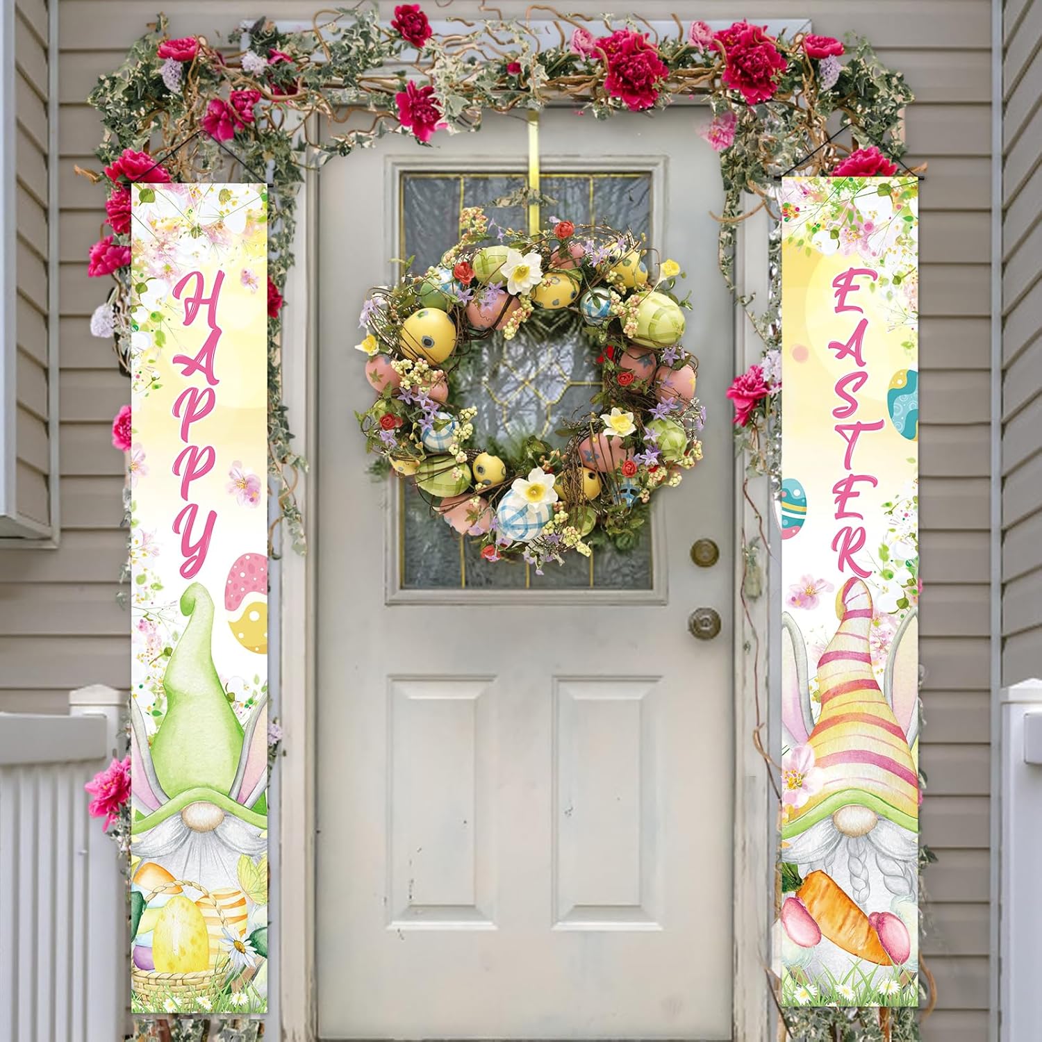 Amazon.com: 2pcs Happy Easter Porch Sign, Easter Gnome Banner Hanging ...