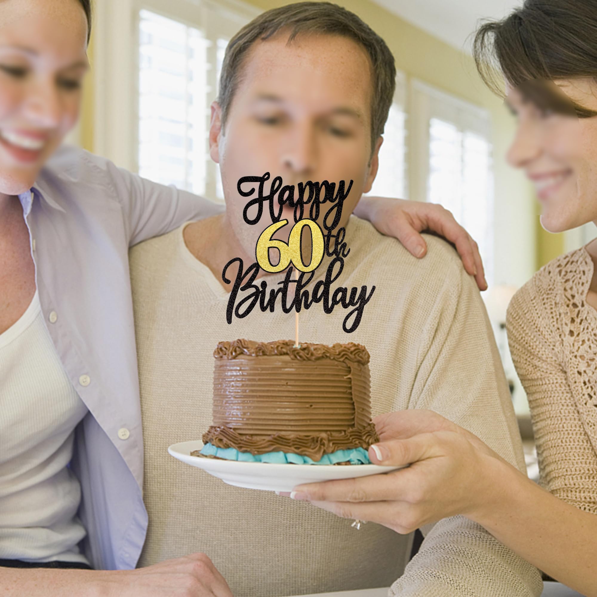 Snapklik.com : 1 PCS Happy 60th Birthday Cake Topper Black Gold Glitter ...