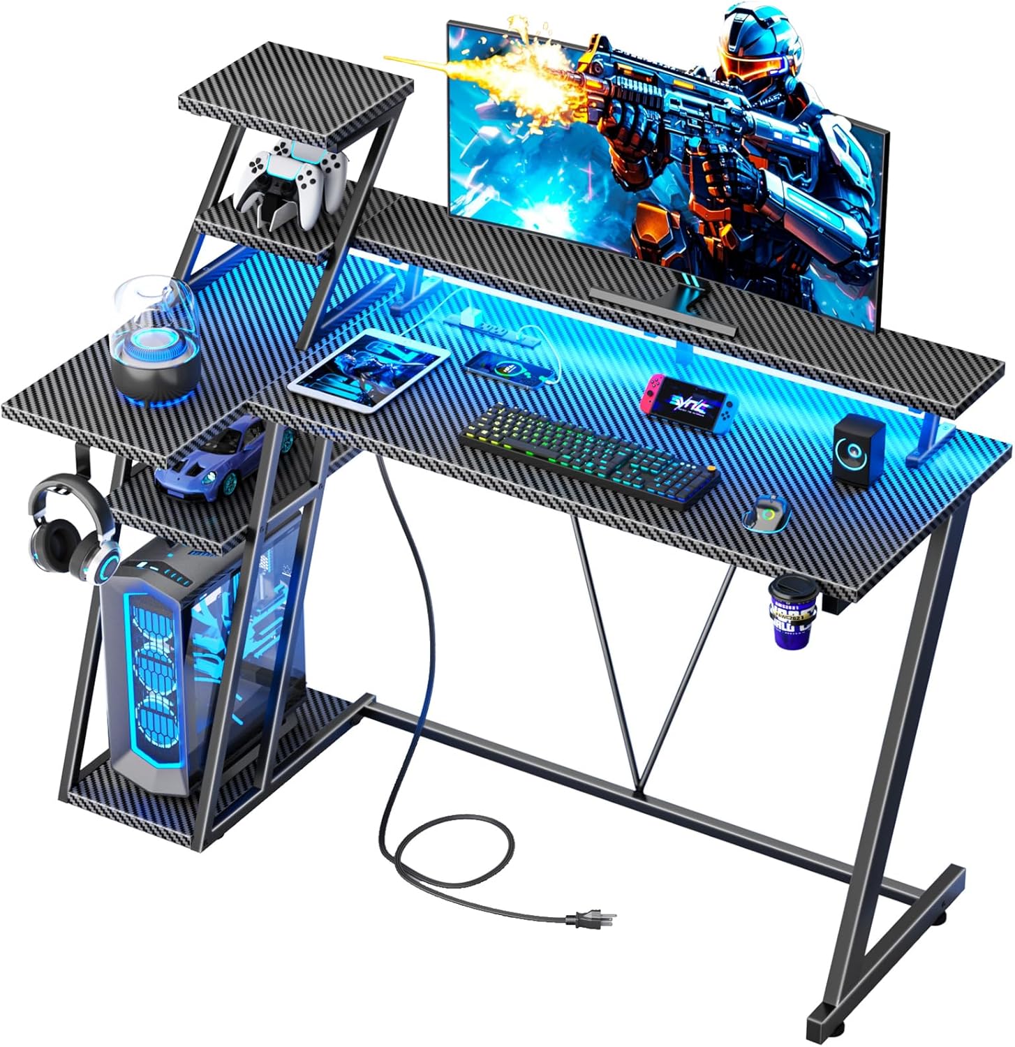 Amazon.com: Korfile 47 Inch Gaming Desk with LED Lights & Power Outlet ...