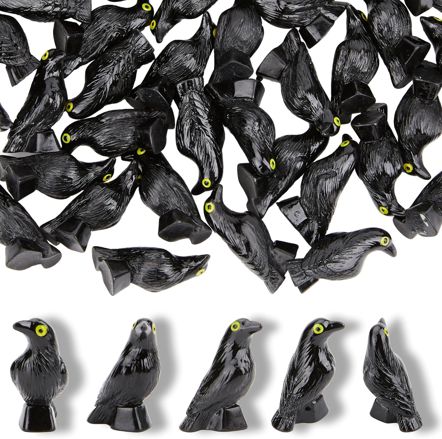 Amazon.com: fensong 50 Halloween Miniature Crow Decorations Mini Resin ...