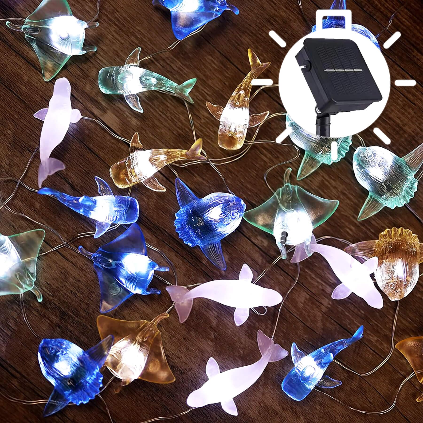 JASHIKA Solar Power Ocean Fish String Lights Outdoor Garden Lights ...